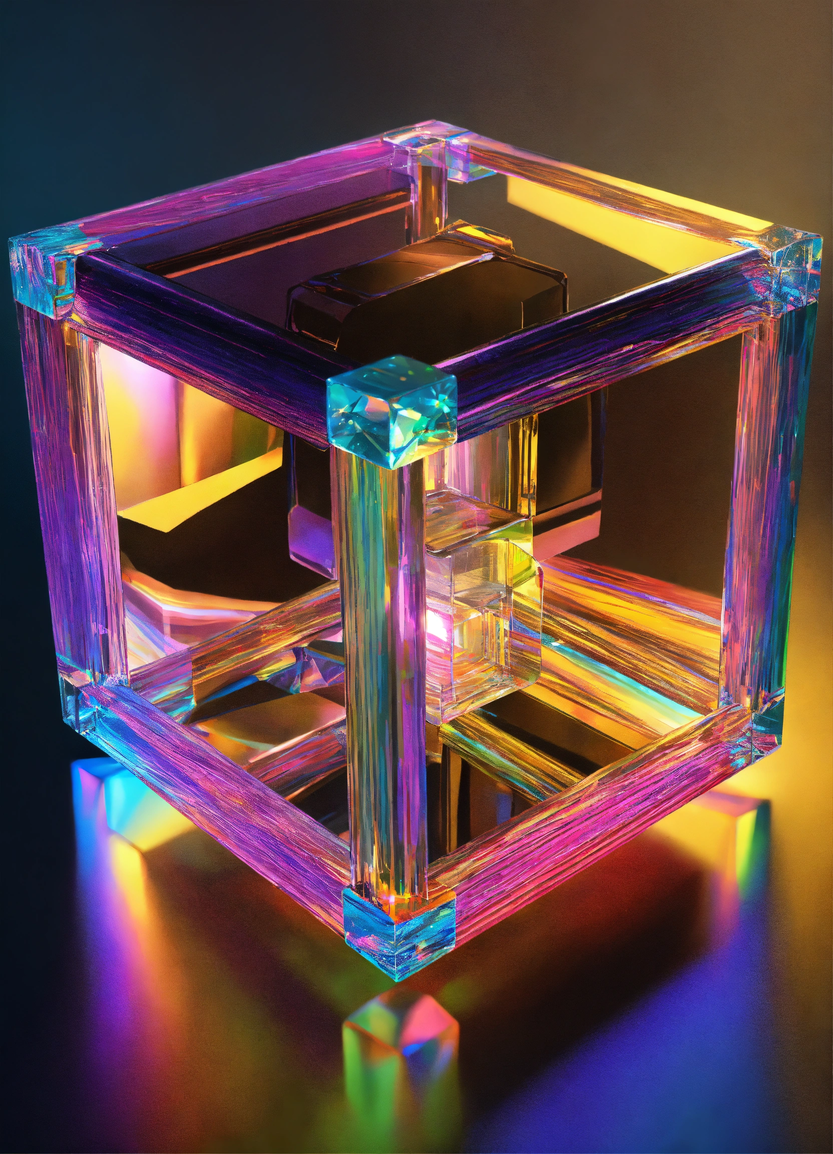 Lexica - Cube, 4k, Object inside cube, iridescent glass