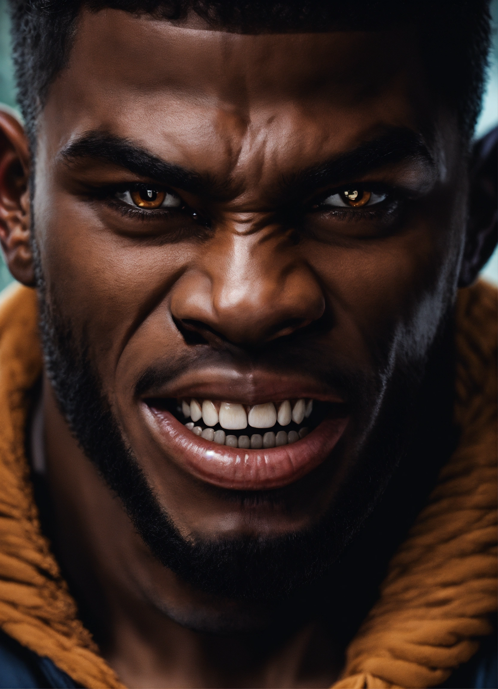 Lexica - Handsome, Black man, werewolf eyes, sharp teeth, ultra realistic