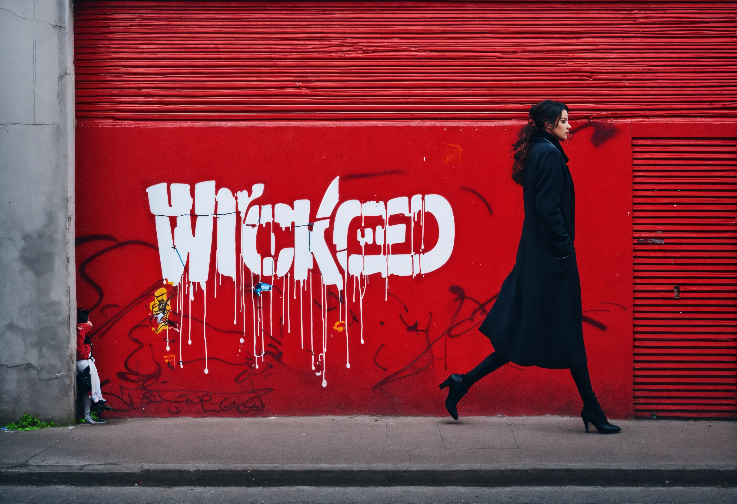 Lexica - A graffiti saying wicked game in red and a woman in the street