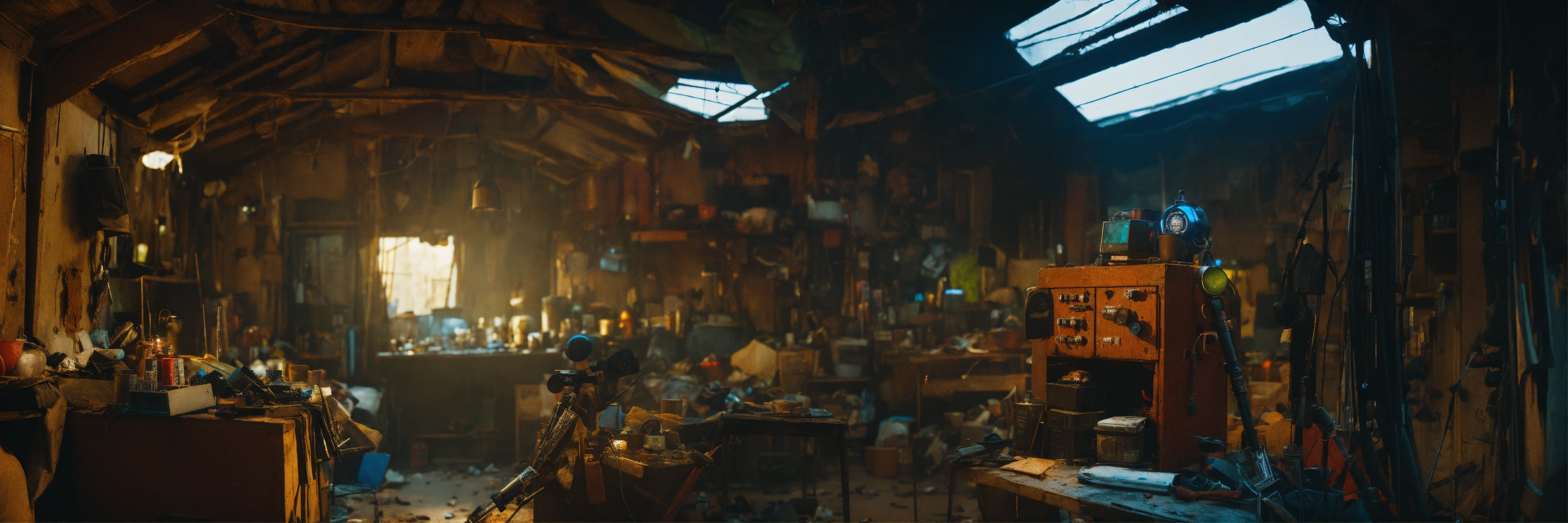 Lexica - Wide angle Environmental shot of evil Cyborg in a cluttered ...