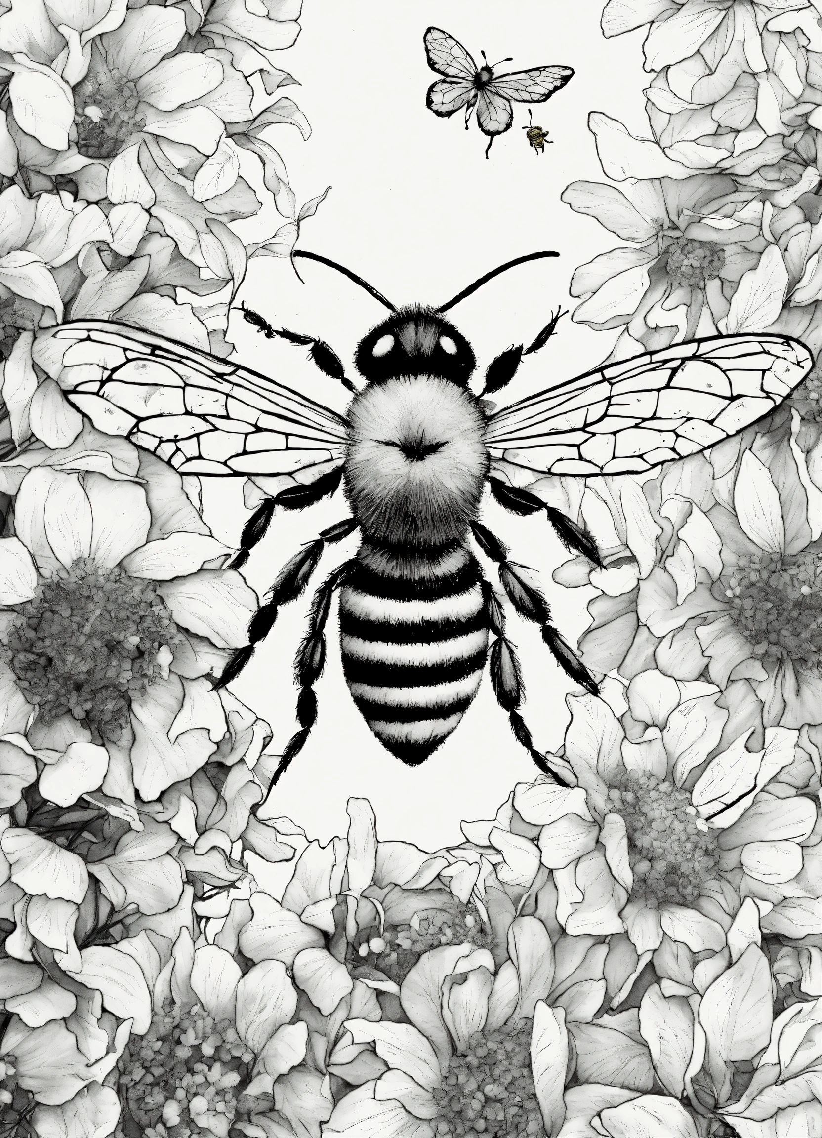 Lexica - Comics, in the middle of the drawing, a bee ,a thousand flies ...
