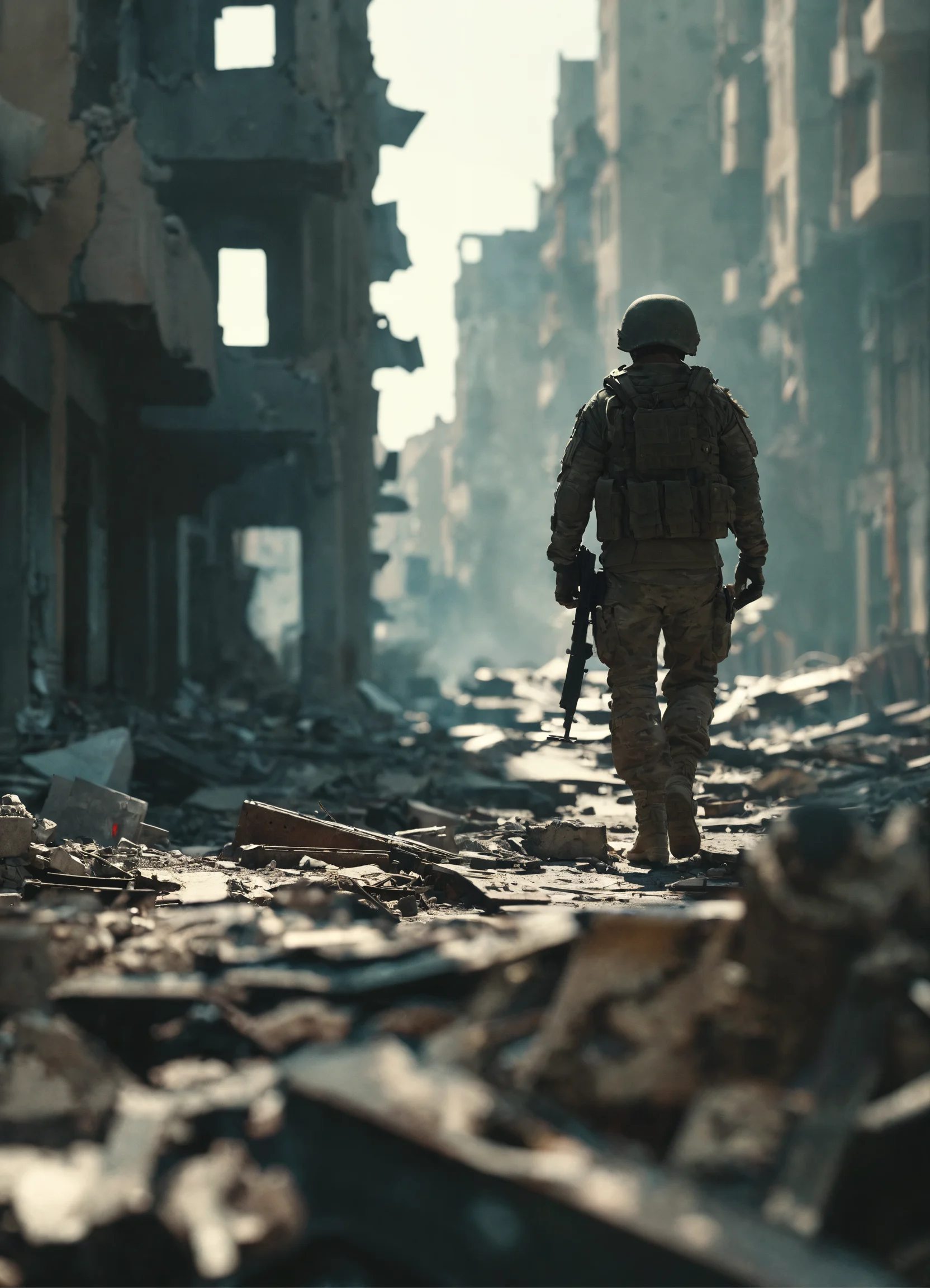 Lexica - Faceless Soldier walking in destroyed city, anamorphotischem ...