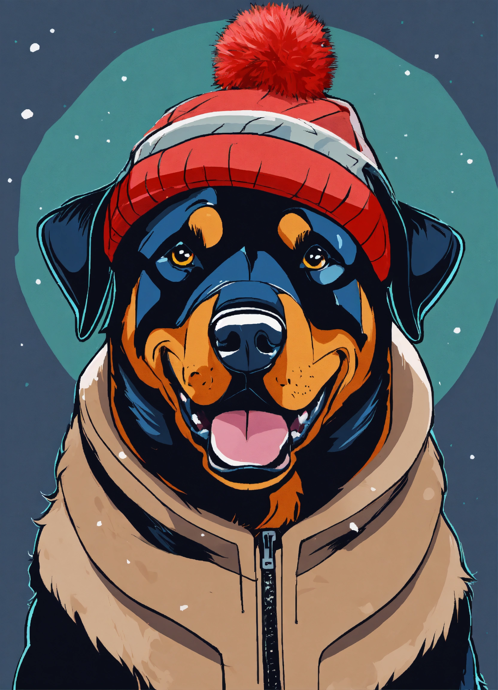 Lexica - Cool Rottweiler with a winter hat on growling art style 8k ...