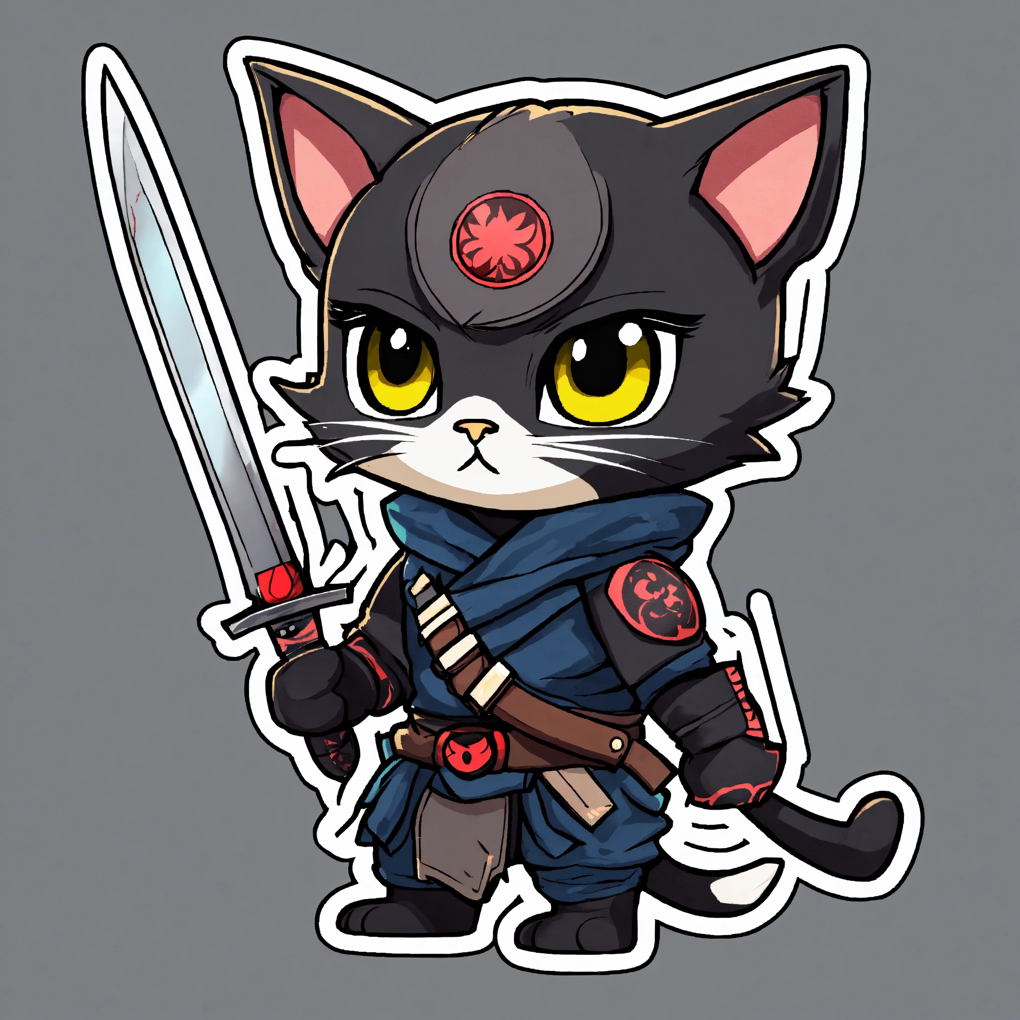 Lexica - Cute anime kitten scarred eye holding a ninja blade, high ...