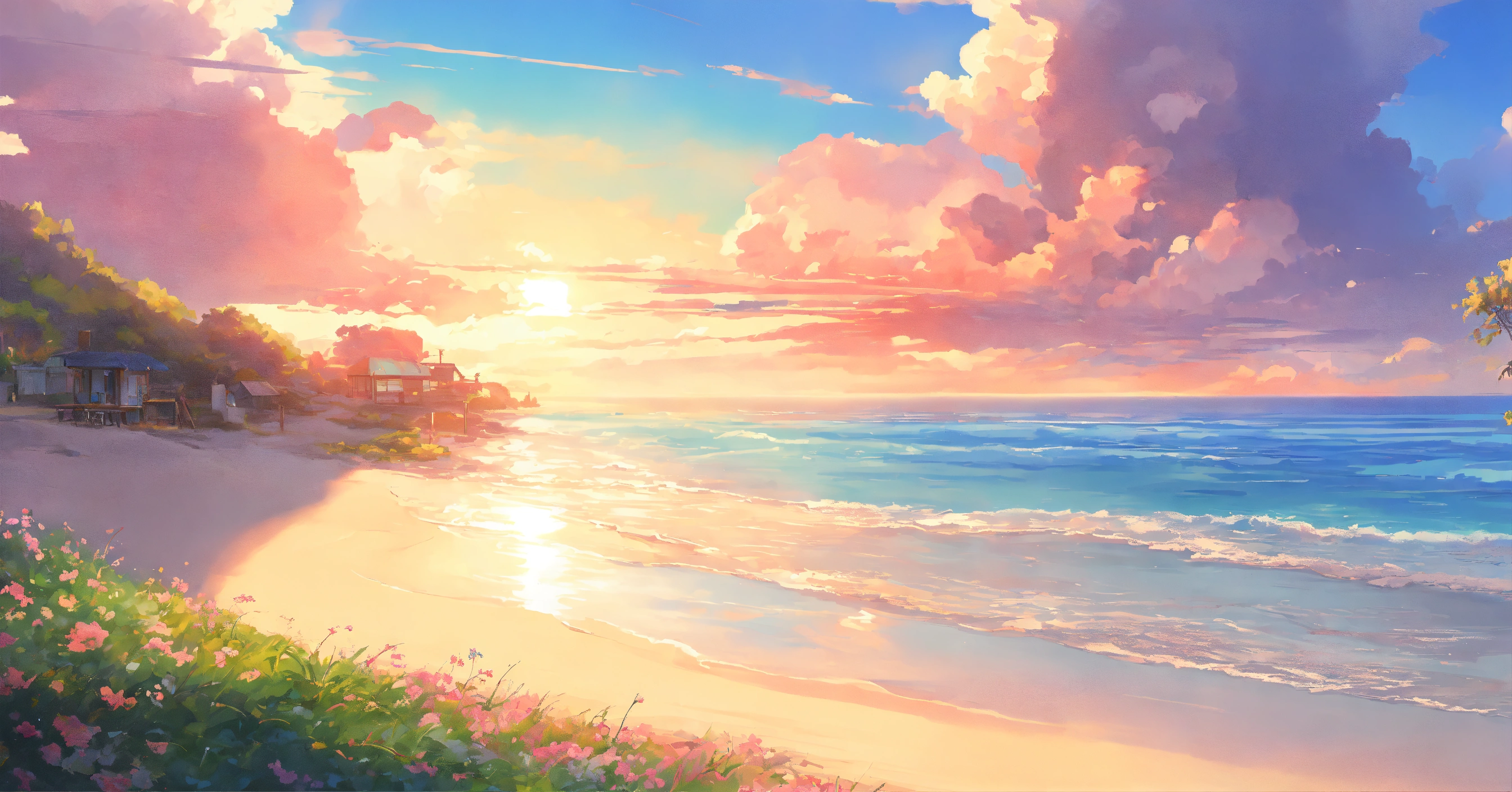 Lexica - Stunning beautiful random anime beach landscape, intricated ...