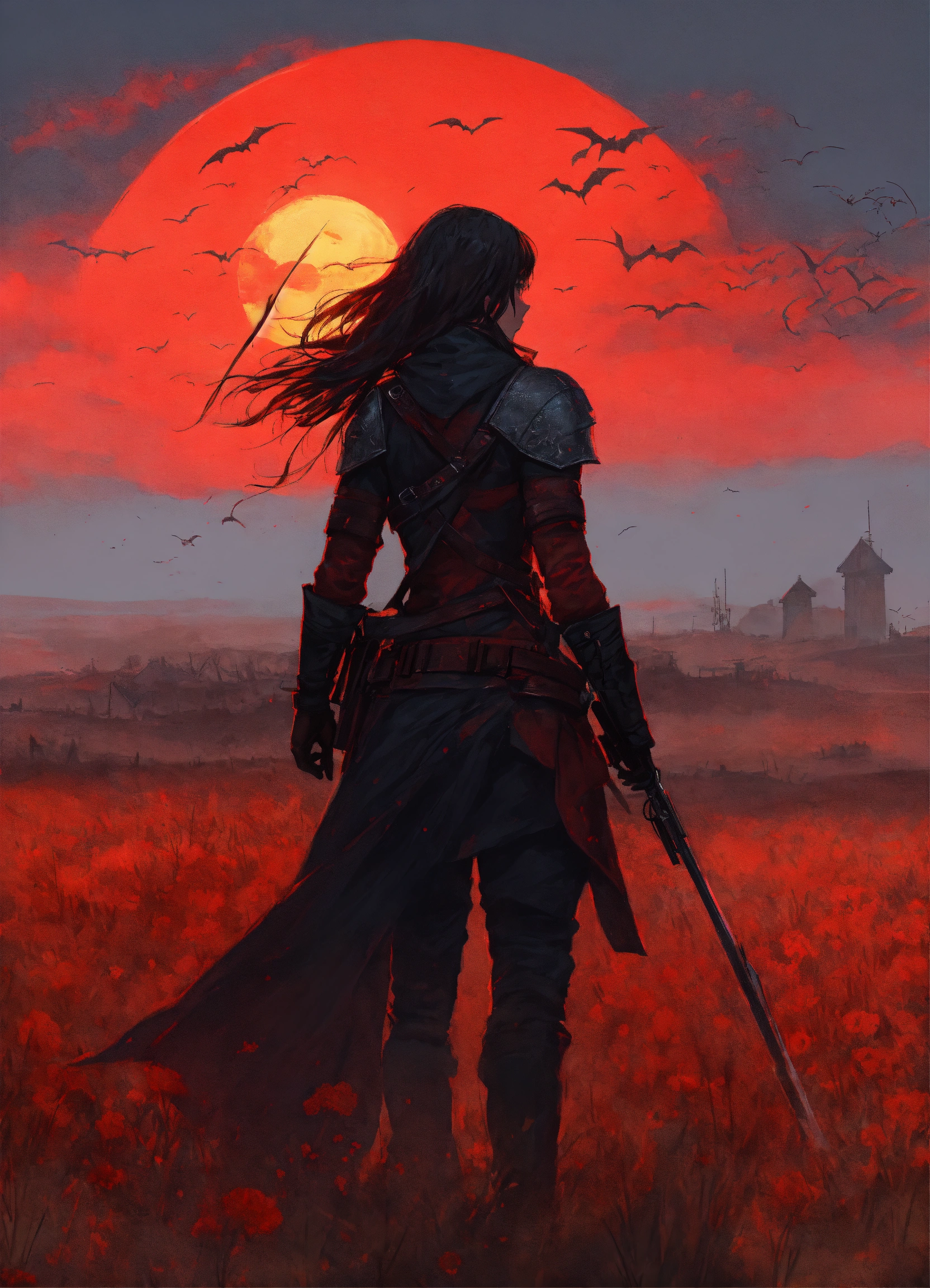 Lexica - Back view of an assassin woman, looks over her shoulder, face ...