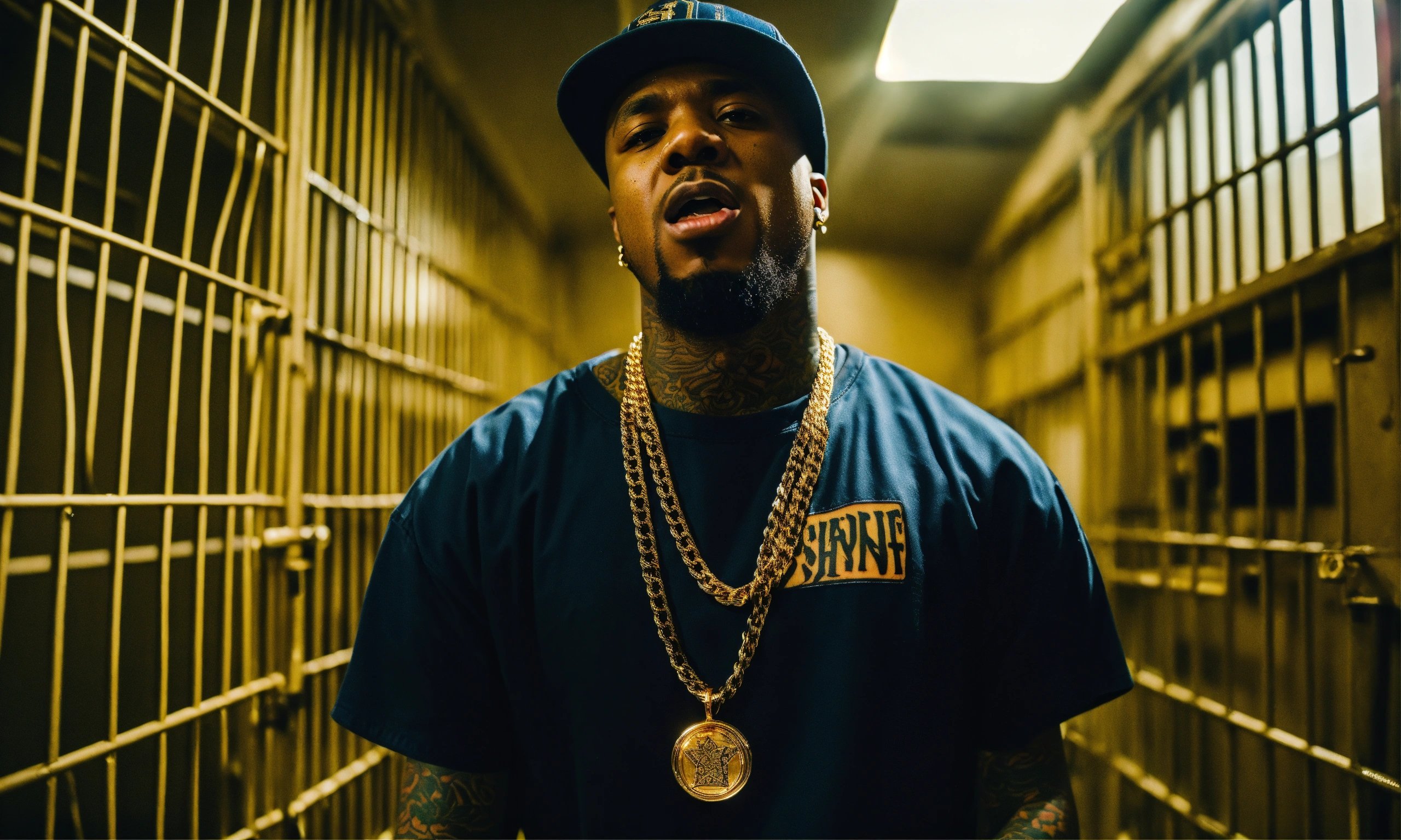 Lexica - Fisheye view of rapper "Sheff G" rapping in prison jail cell ...