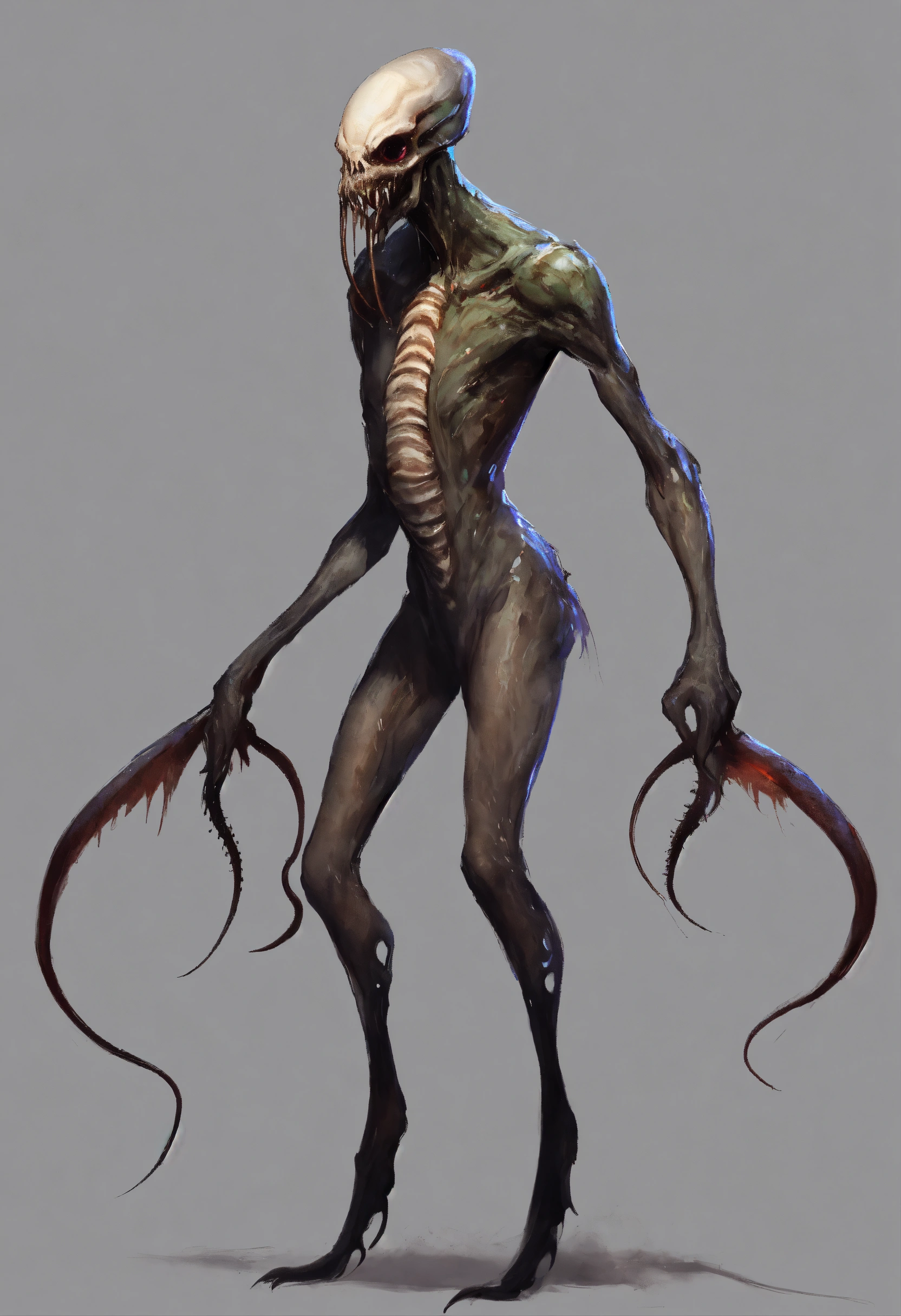 Lexica - Concept art, side view, digital paintng, skiny Ghostly monster ...
