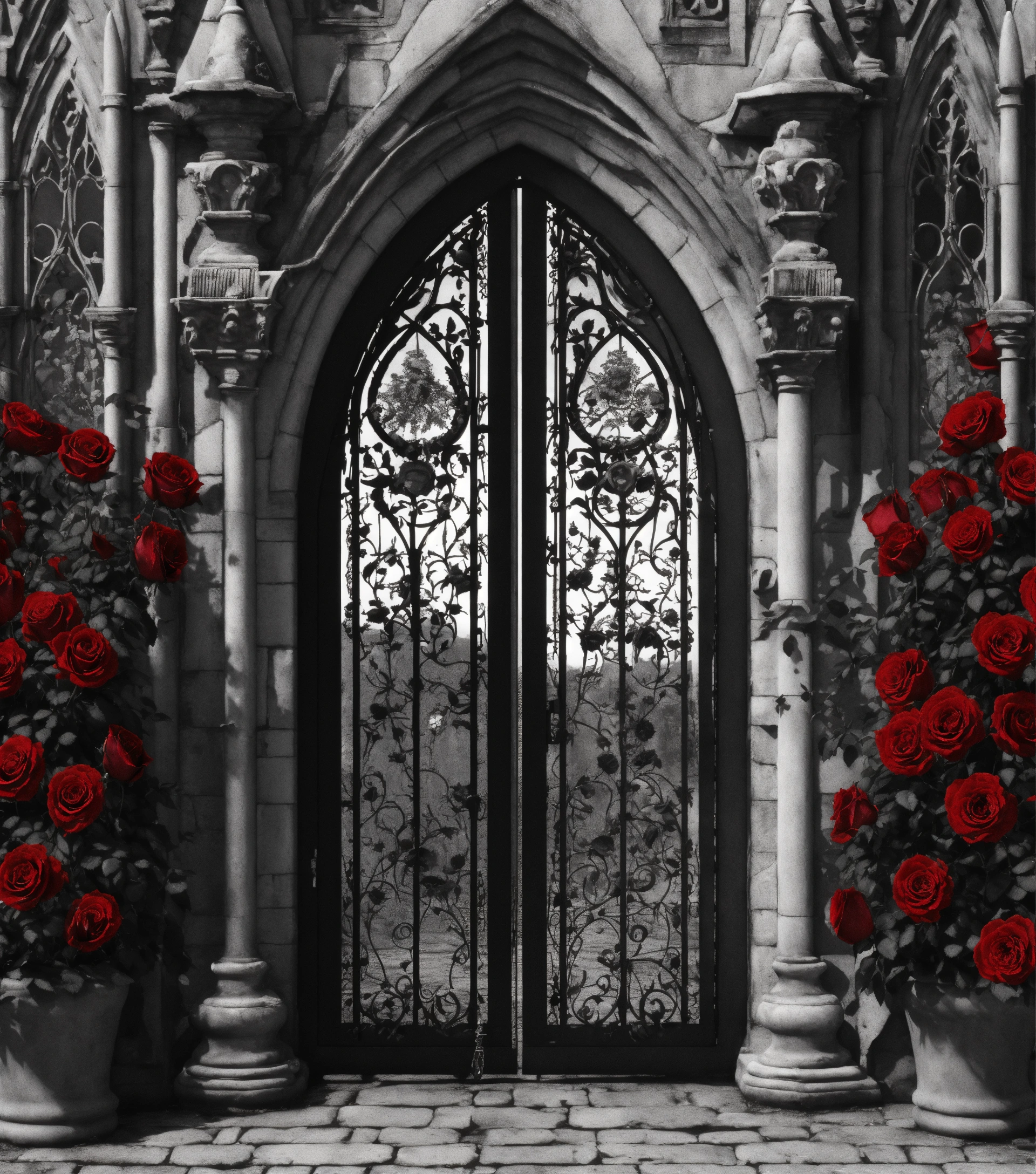 Lexica - Photorealistic, black and white, intricate designed old gate ...