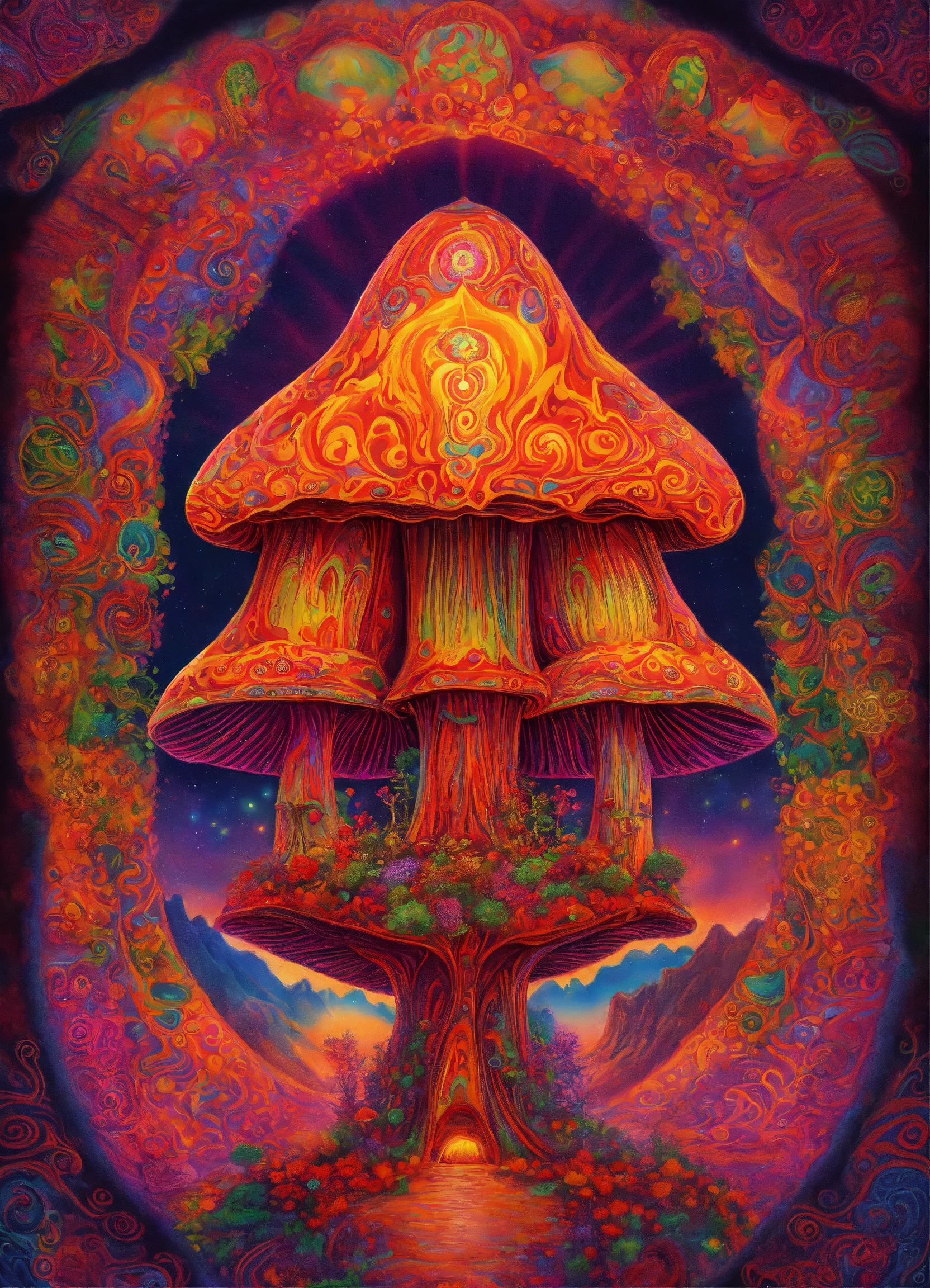 Lexica - A gipsy trailer in the style of alex grey. Magic mushroom.lsd.dmt