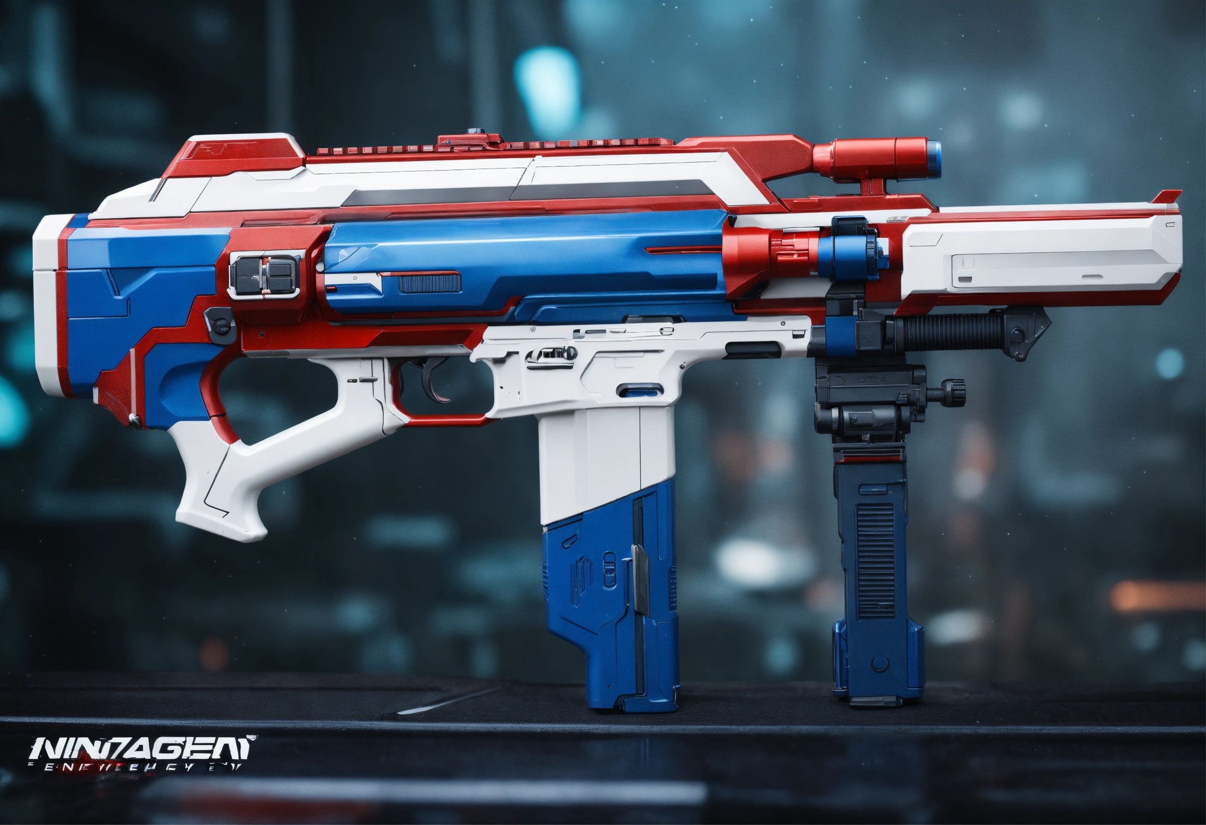Lexica - Side view of a white and blue and red sci fi energy rifle, HD ...