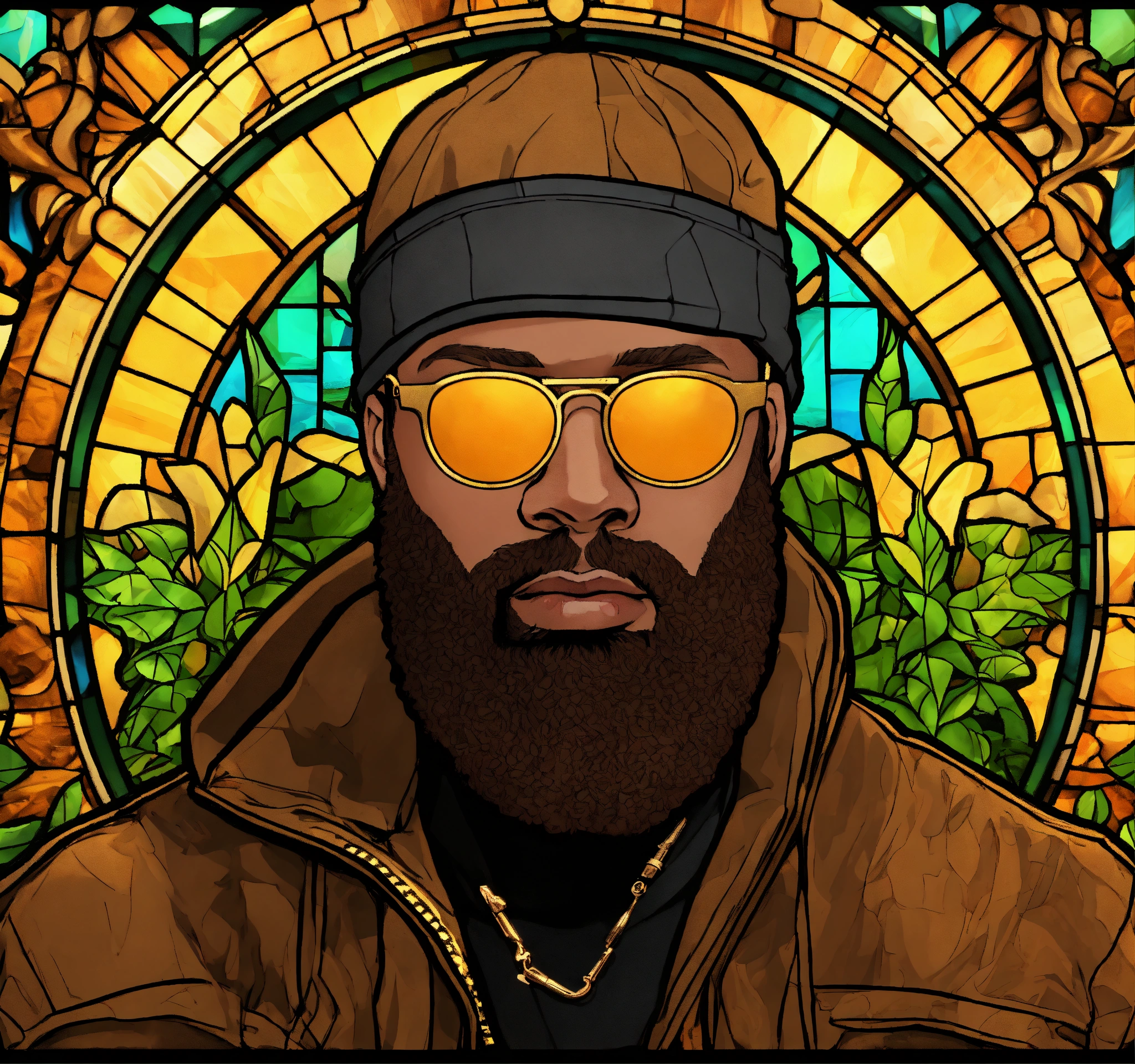 Lexica - HD, 4K, Background is stained glass with images in the stained ...