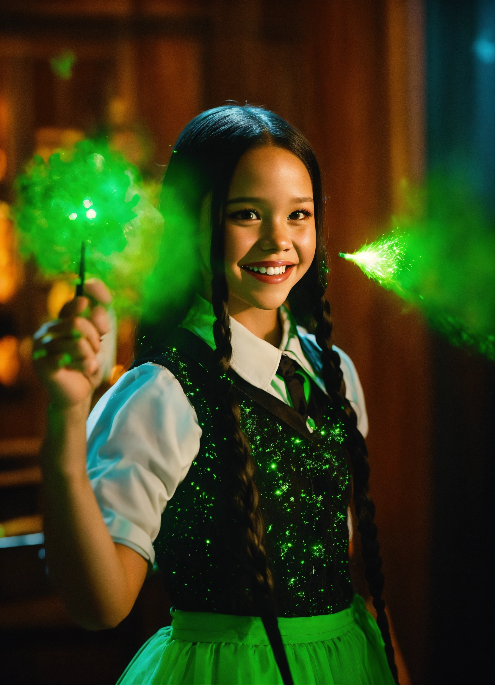 Lexica - Jenna Ortega as Wednesday Addams, grinning maniacally at the ...