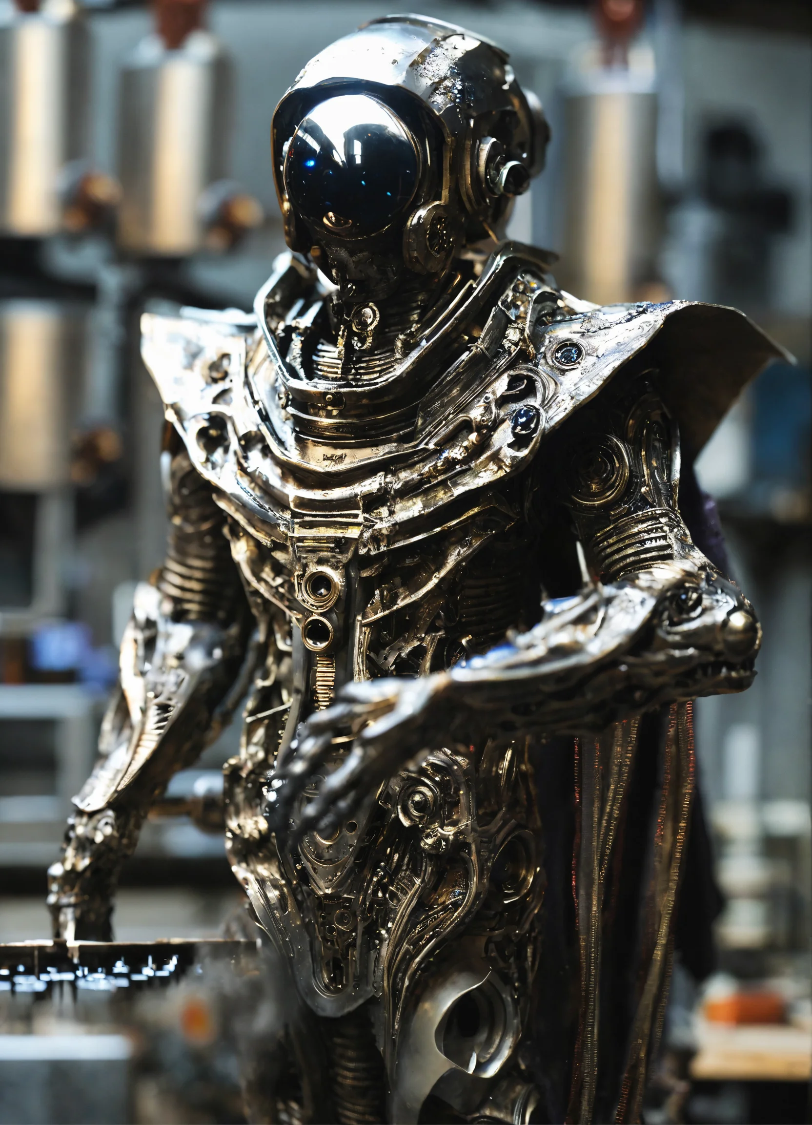 Lexica - Imagine a cosmic void warlock milling on CNC machine titanium.