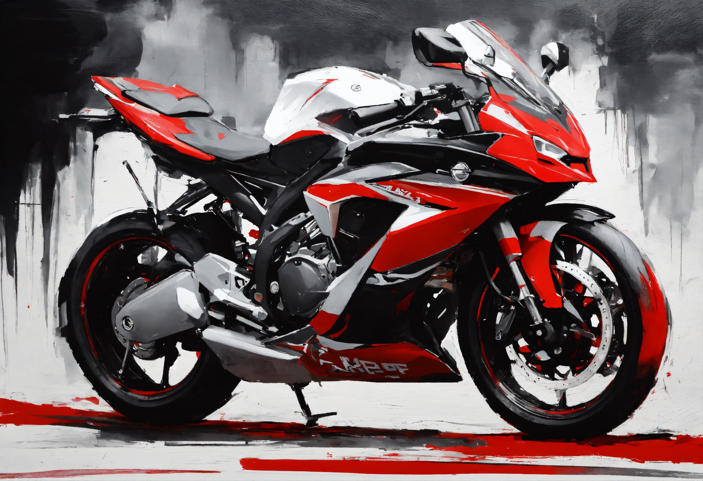 Lexica - Bike, abstract brushstrokes, Monochrome with red accents ...