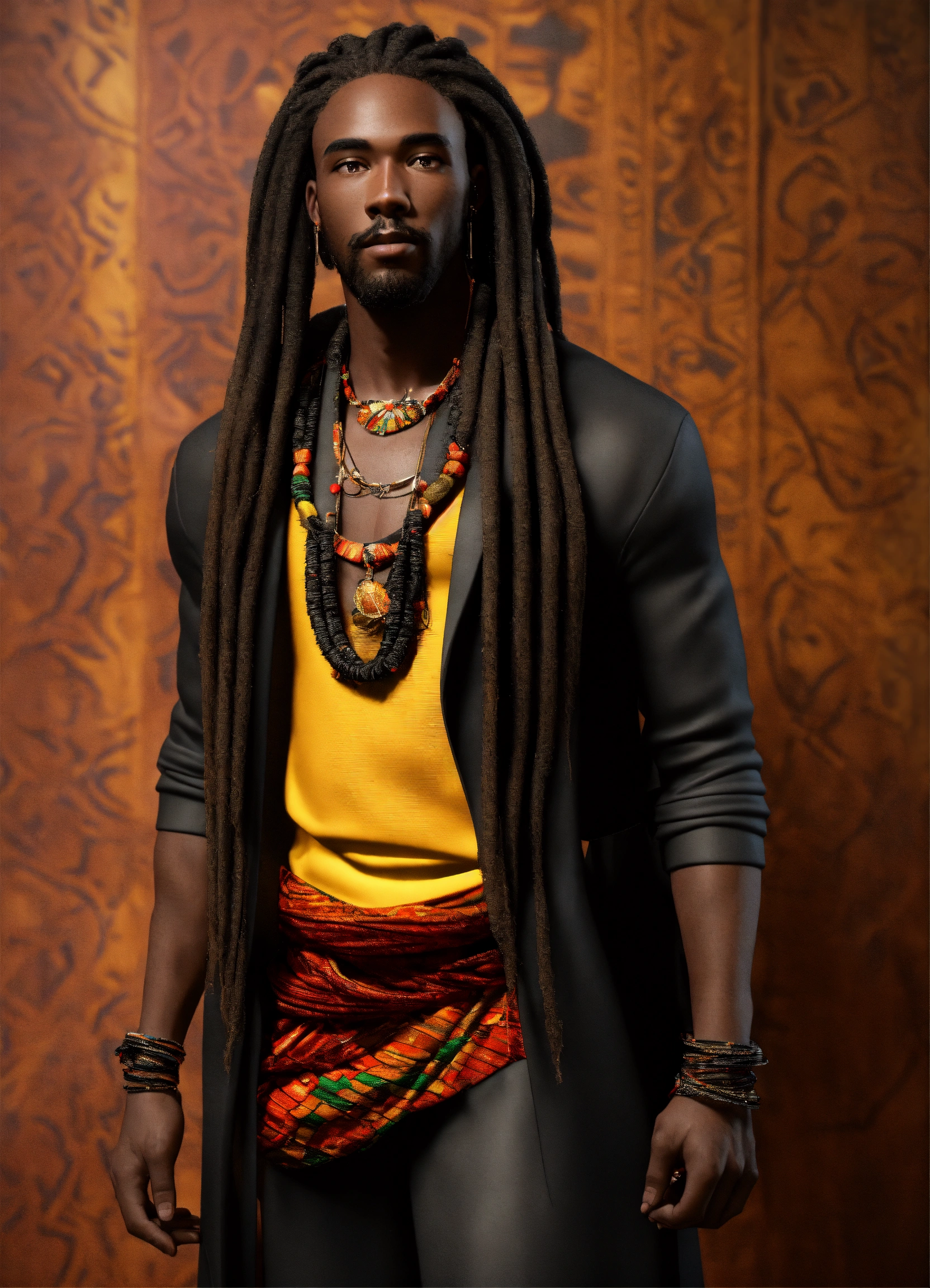 Lexica - 3d render of a Black man with long flowing dreadlocks, 6'5 ...