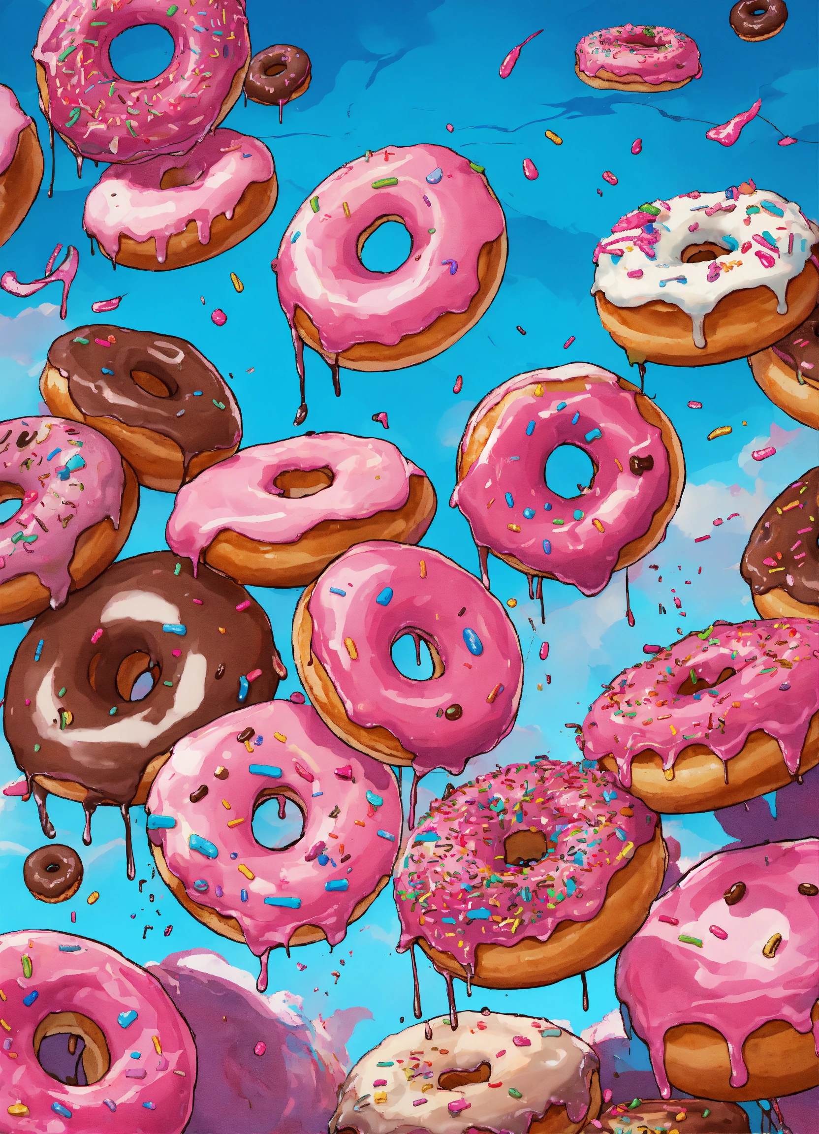 Lexica - Donuts falling from the sky graffiti style, blue and pink