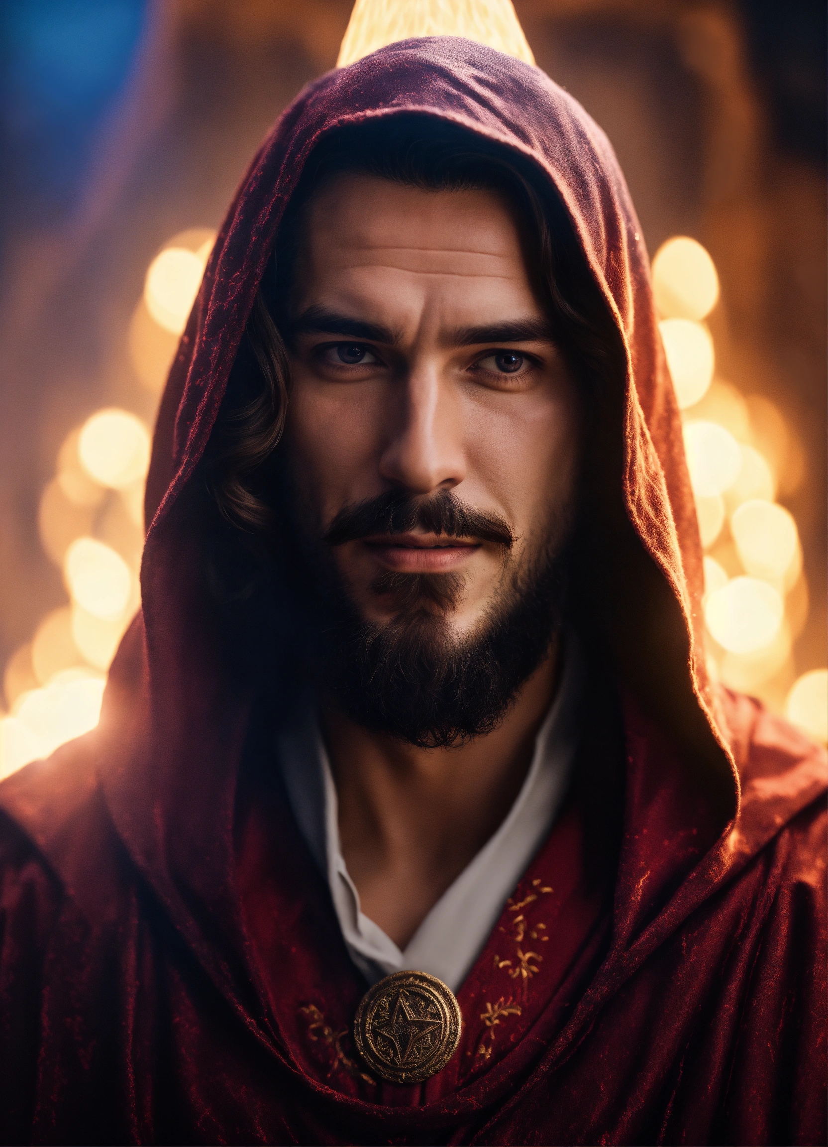Lexica - Dark medium hair, french goatee, smirk, wizard robes, creating ...