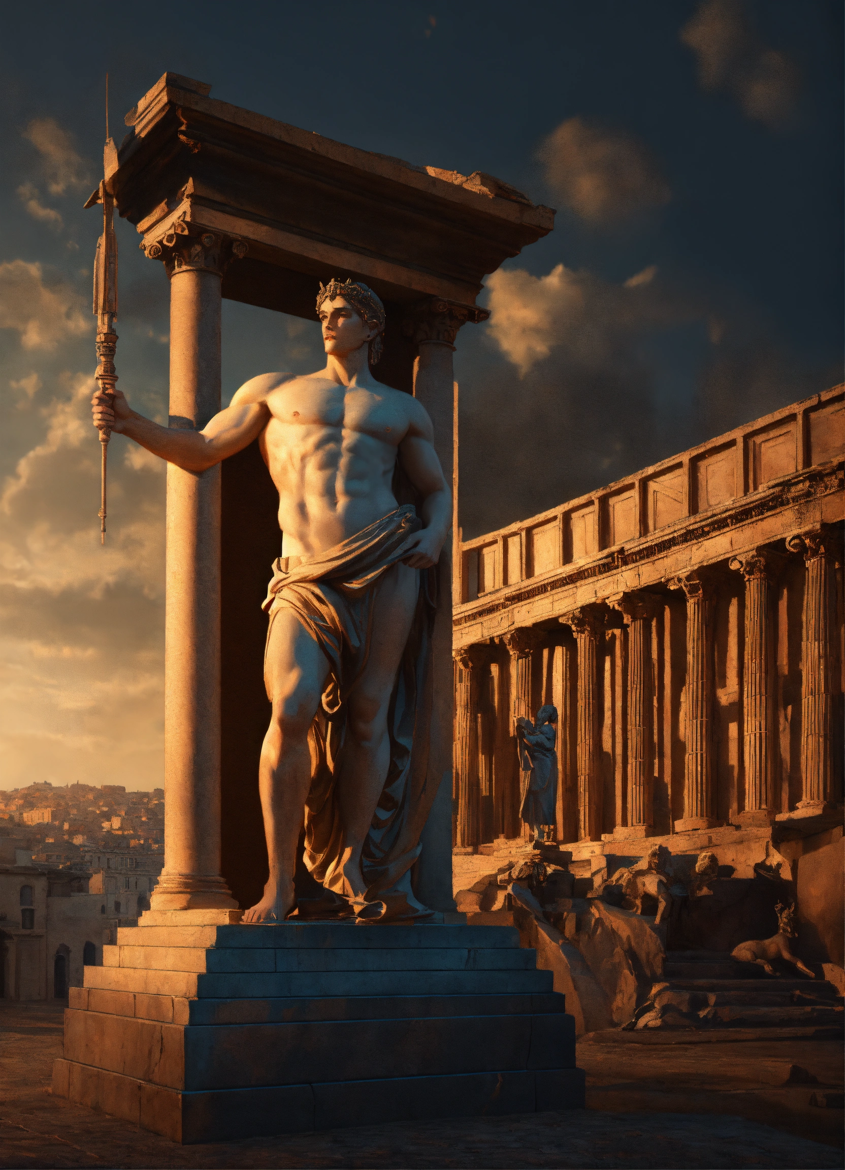 Lexica - Old greek strong sculpture in a city backwards, ultra ...