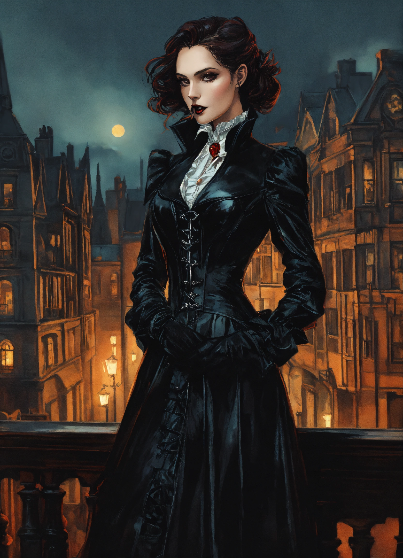 Lexica - Graphic novel art, stunning female vampire model, strict black ...