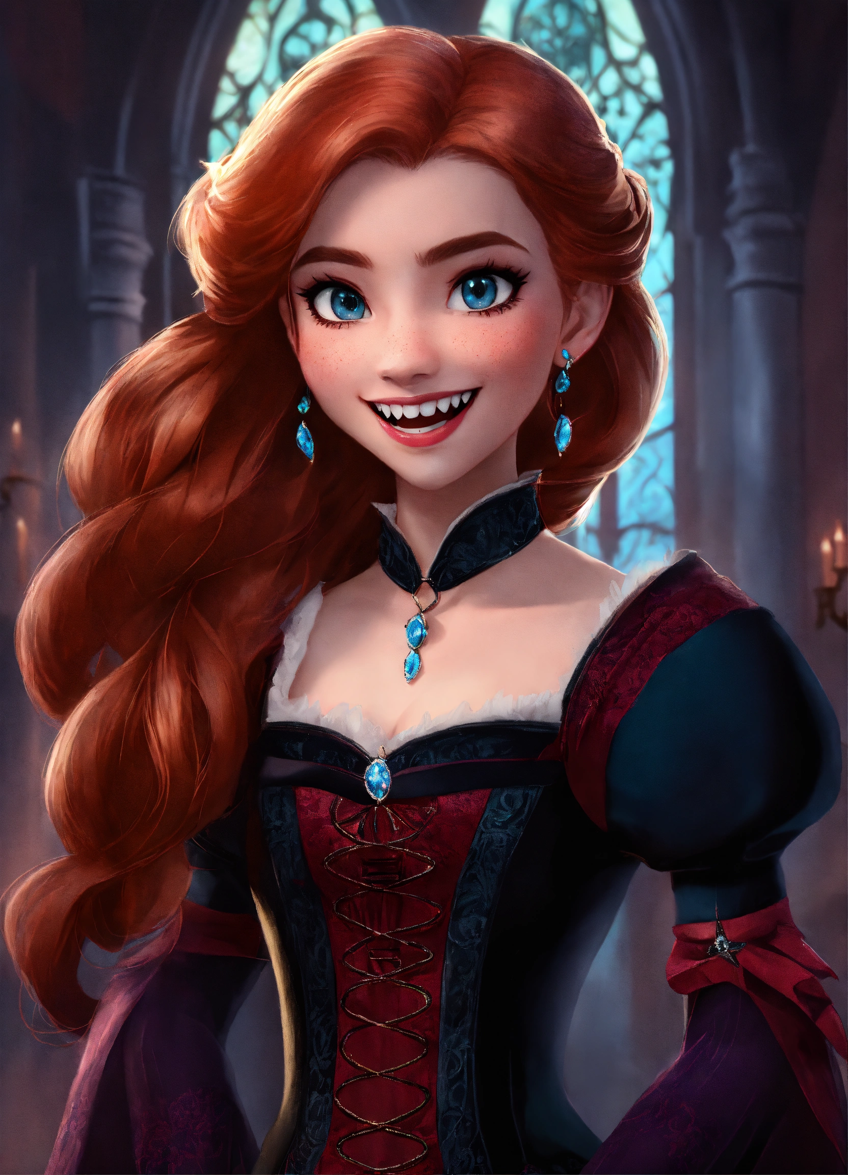 Lexica - Disney Anna as a gothic vampire with teeth fangs showing
