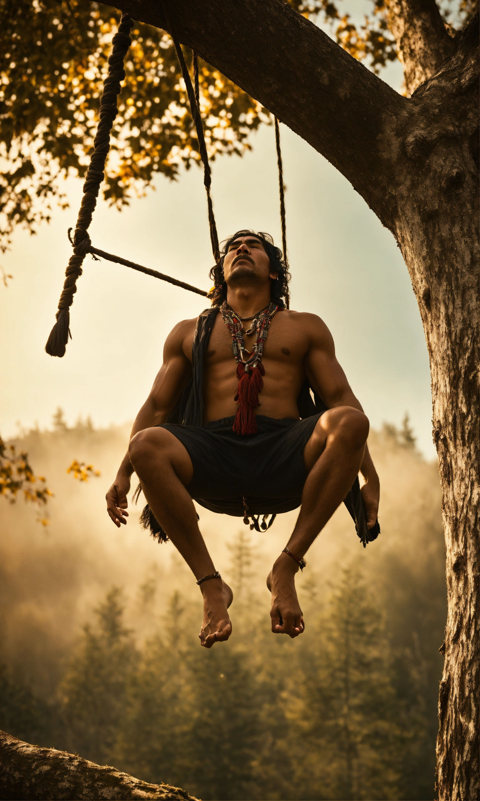 Lexica - Cinematic image of indigenous man of North America hanging ...