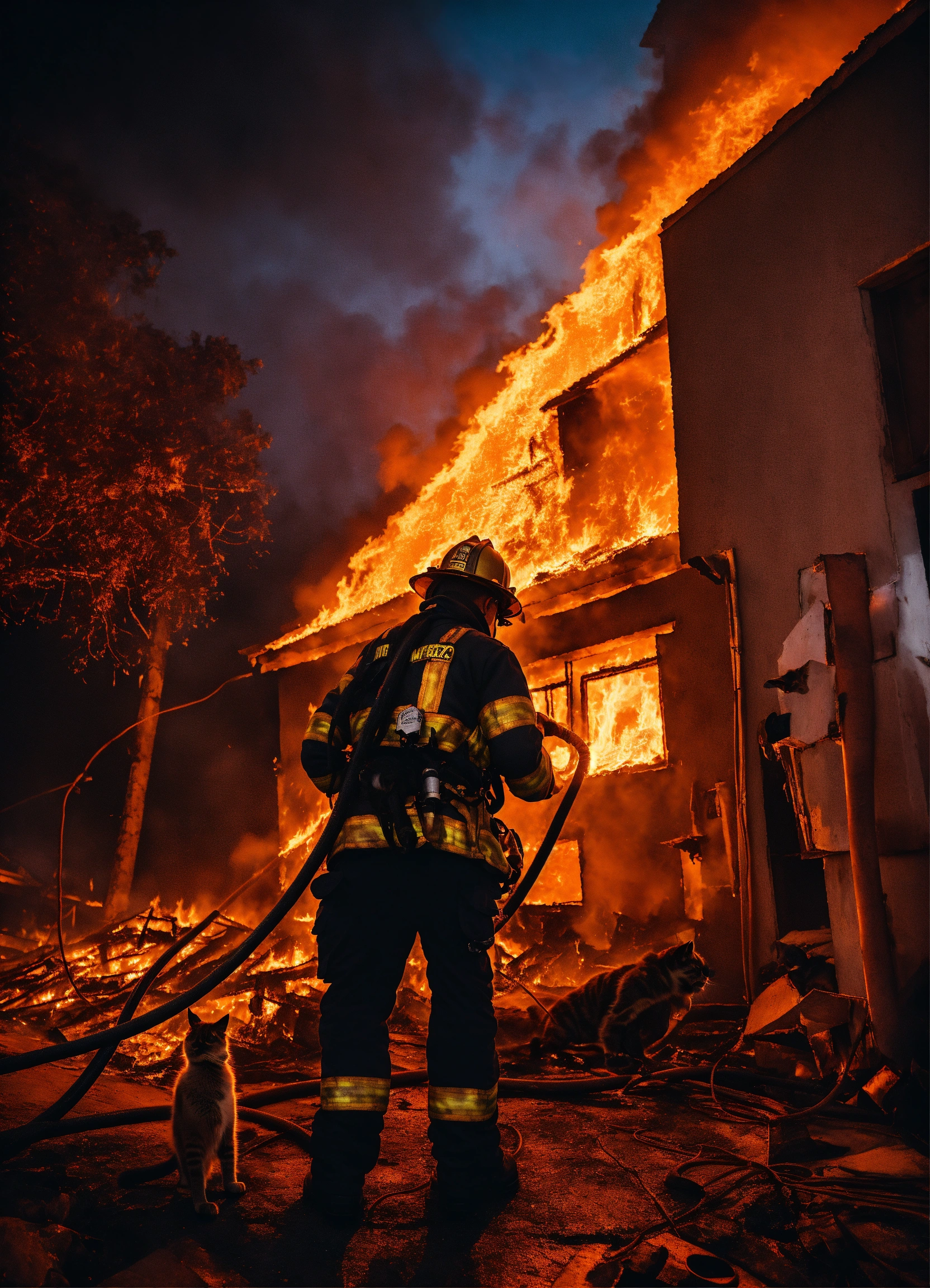 Lexica - "Compassionate Rescue Firefighter Gently Saving a Cat from ...