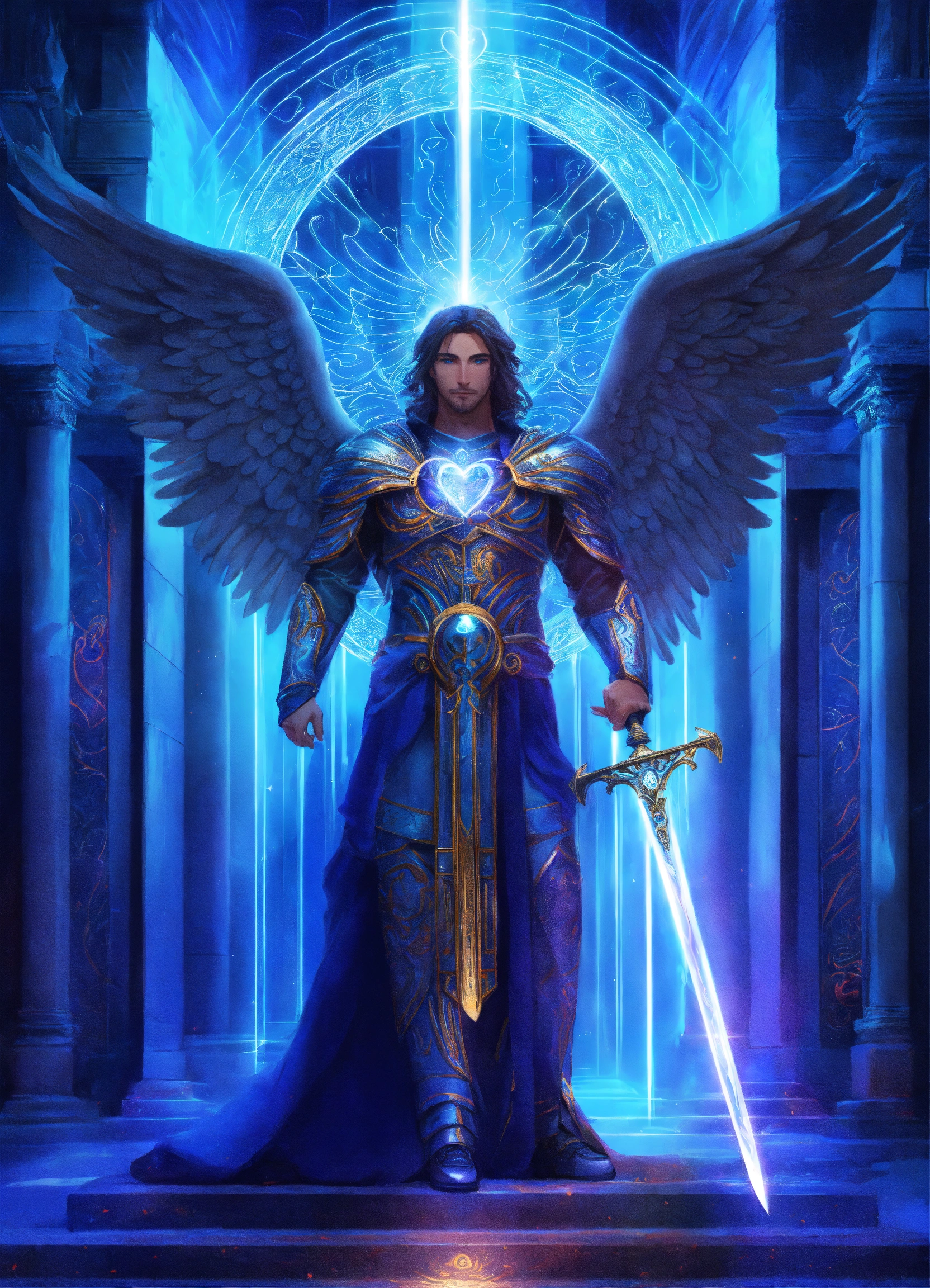 Lexica - Archangel Michael with a middle-aged male face, heart symbol ...