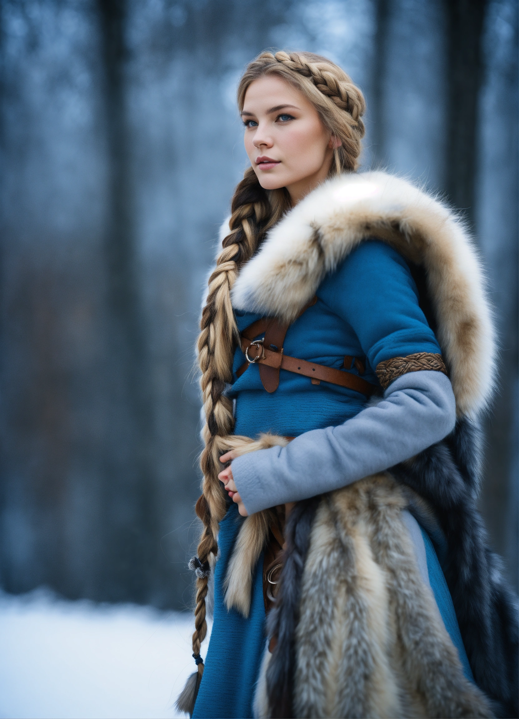 Lexica - "beautiful viking maiden", large braids, winter, furs,