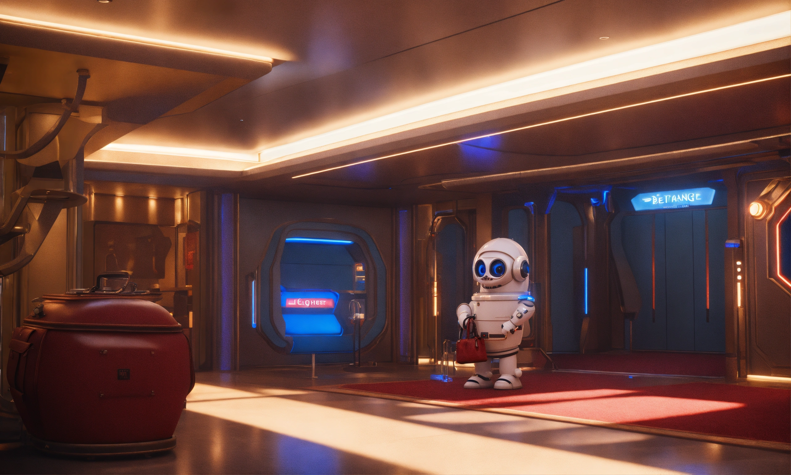 Lexica - A hotel strange igor like space hotel bellhop creature greets and ask to take your bags ...