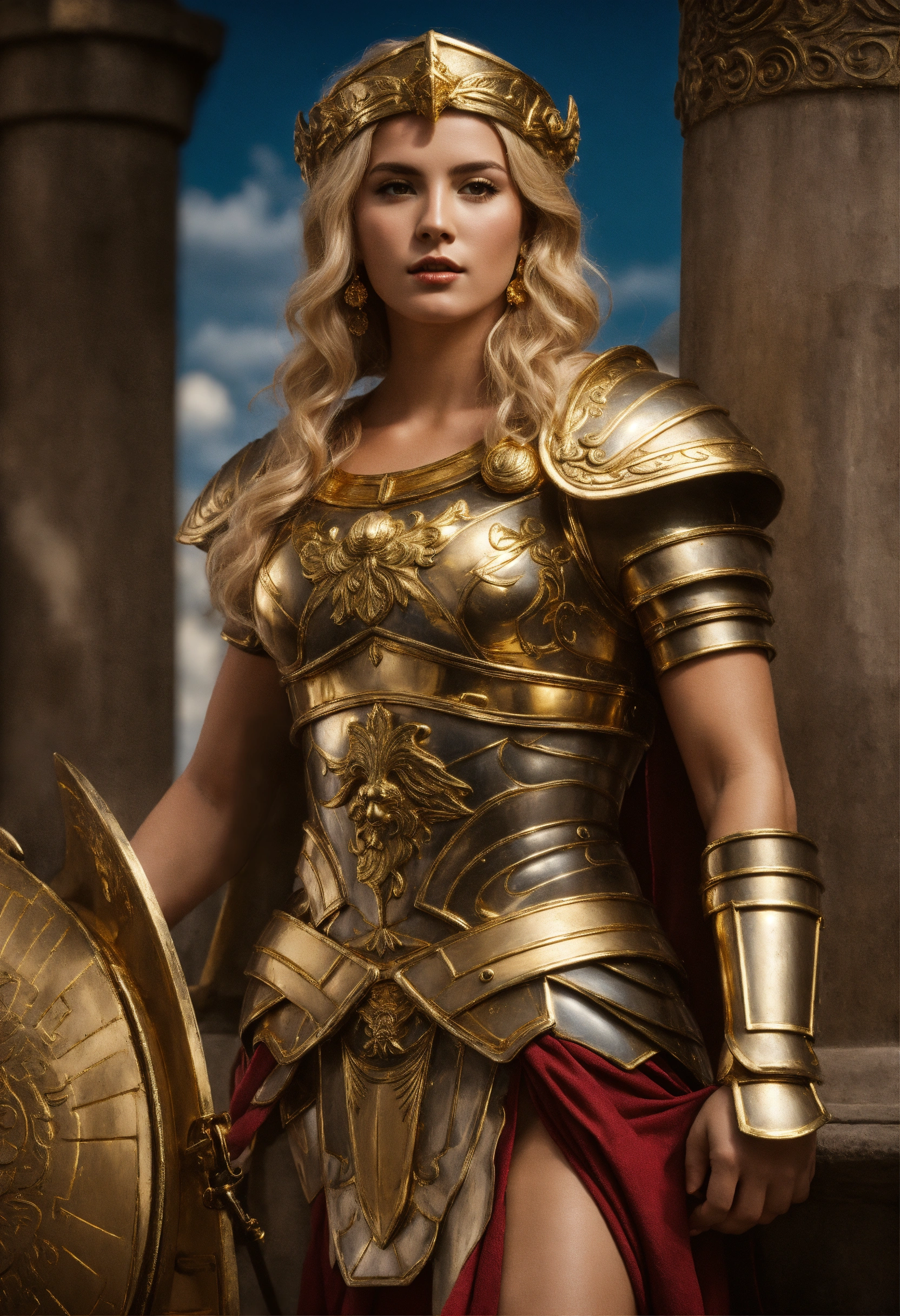Lexica - Full body vivacious Greek goddess Athena with blonde hair ...