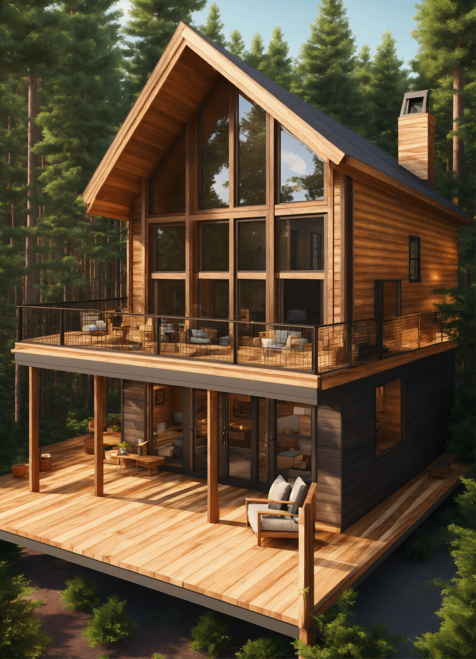 Lexica - Isometric wood cabin in a pineforesd 3 d style front porch on ...