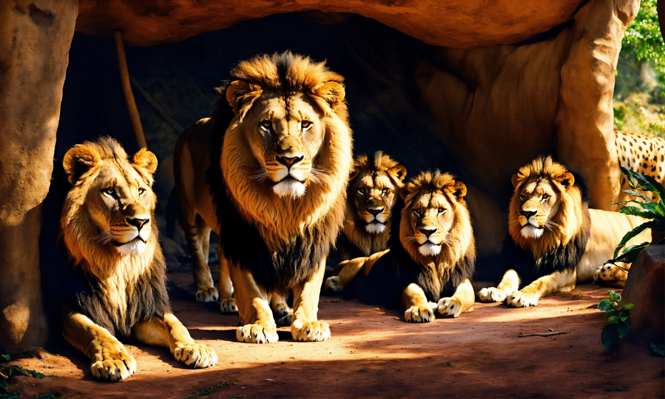 Lexica - A realistic and photogenic image of several lions in a den ...