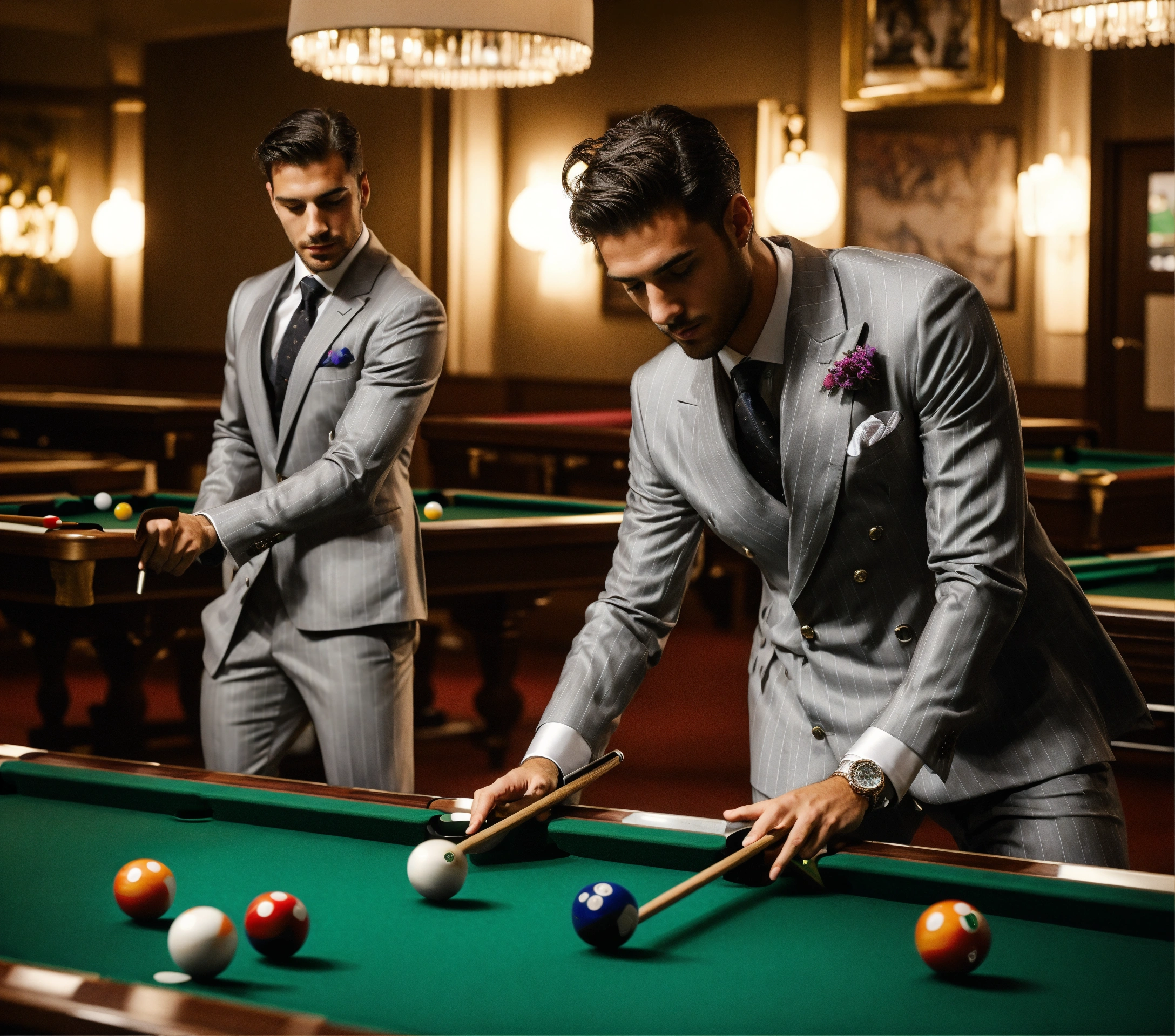 Lexica - Two young Italian male sportsmen in light grey satin pinstripe ...