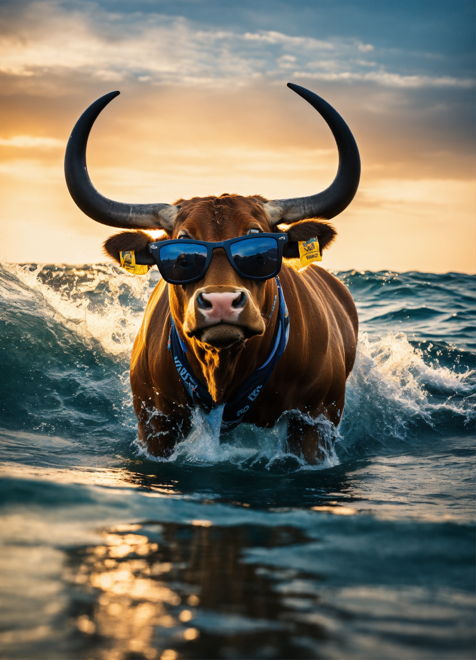 Lexica - A riped bull that flexes his arms up and wearing sunglasess ...