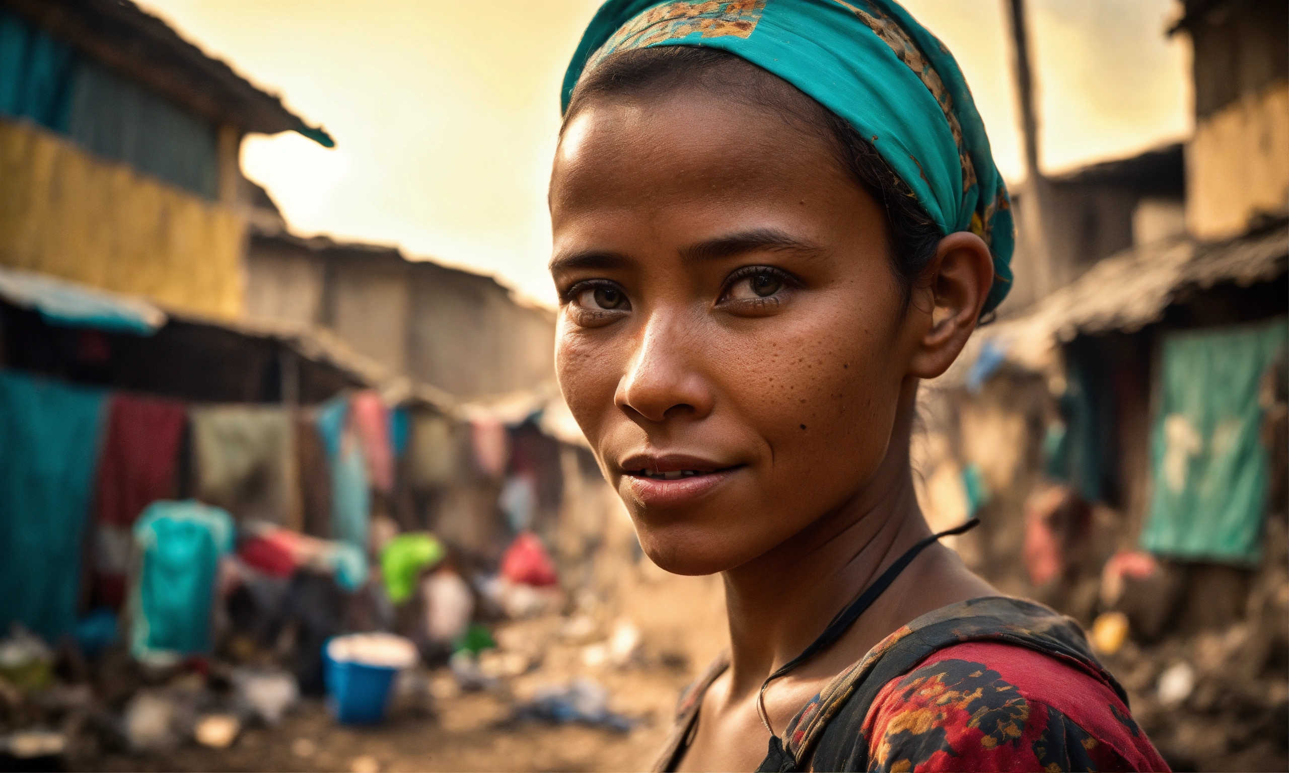Lexica - A photo portrait of a thin fundraiser in a slum, front view ...