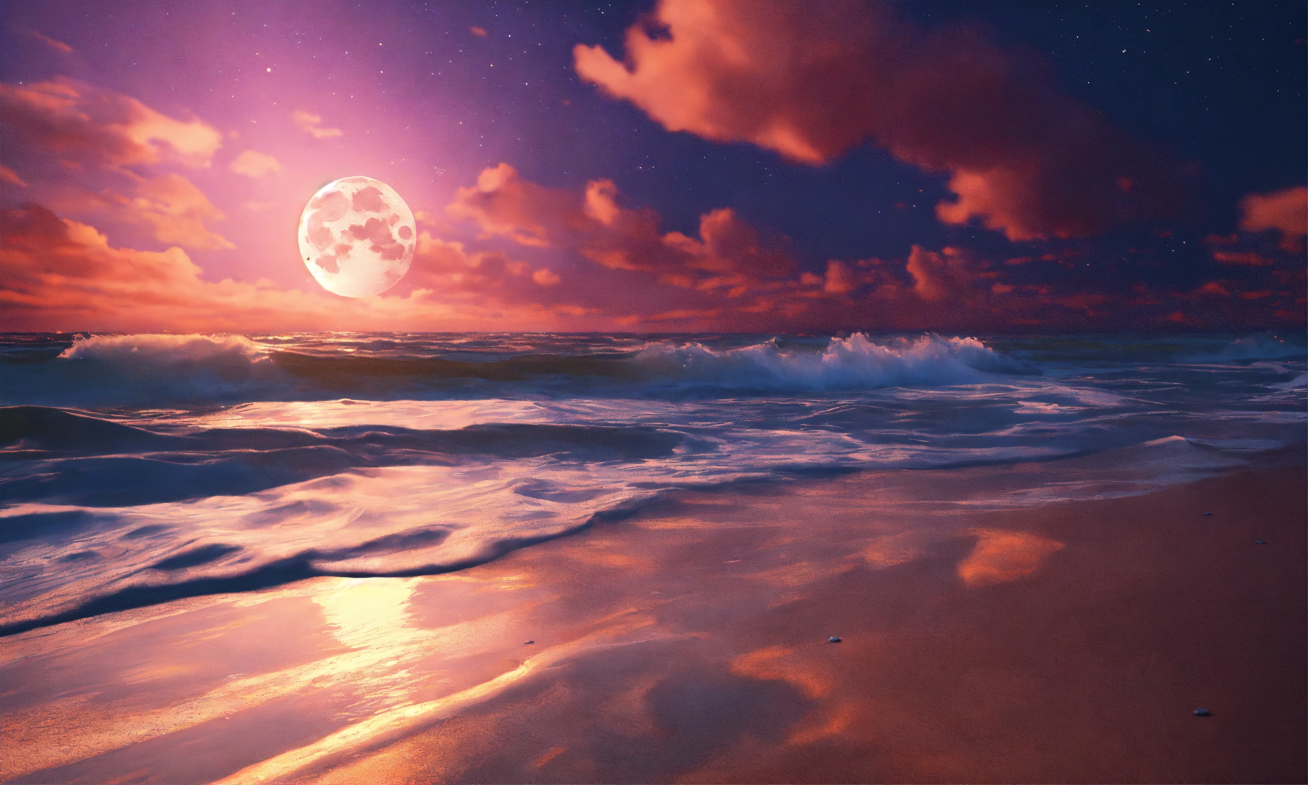 Lexica - Close up of beach with moonlight glow, lots of clouds, 4k ...