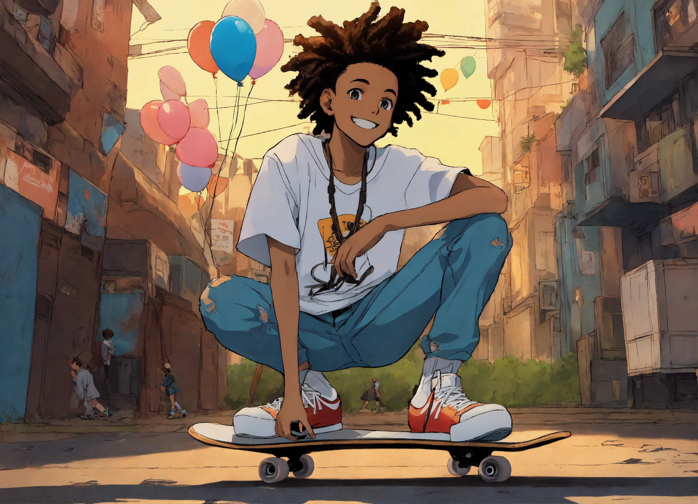 Lexica - The boondocks ghibli style art, smiling 14 year old black boy ...