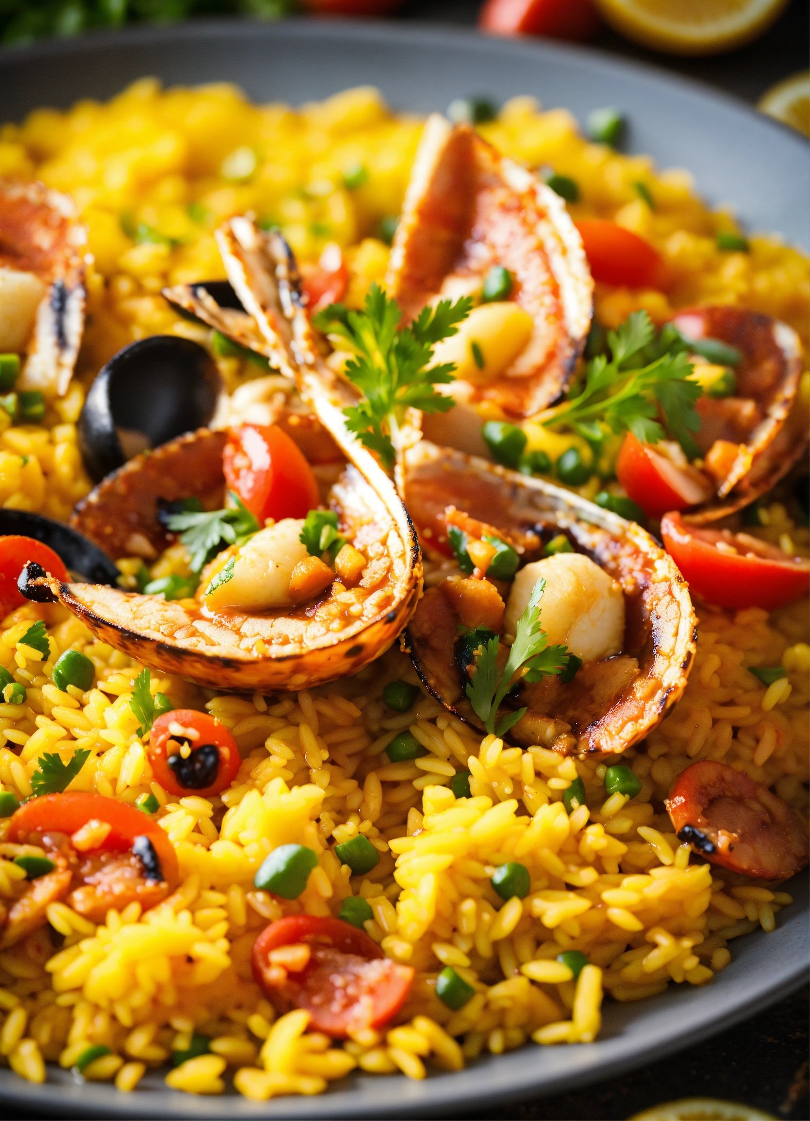 Lexica - Paella. With spectacular splashes of yellow rice. Creative ...