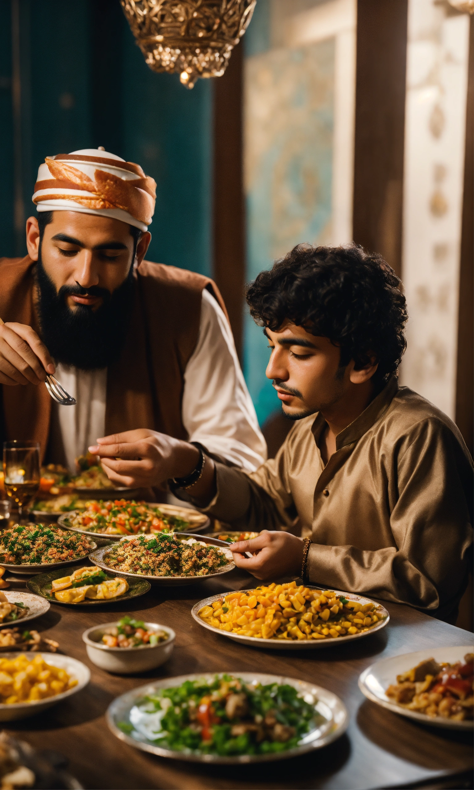 Lexica - A wealthy middle eastern man eating with his young servant on ...