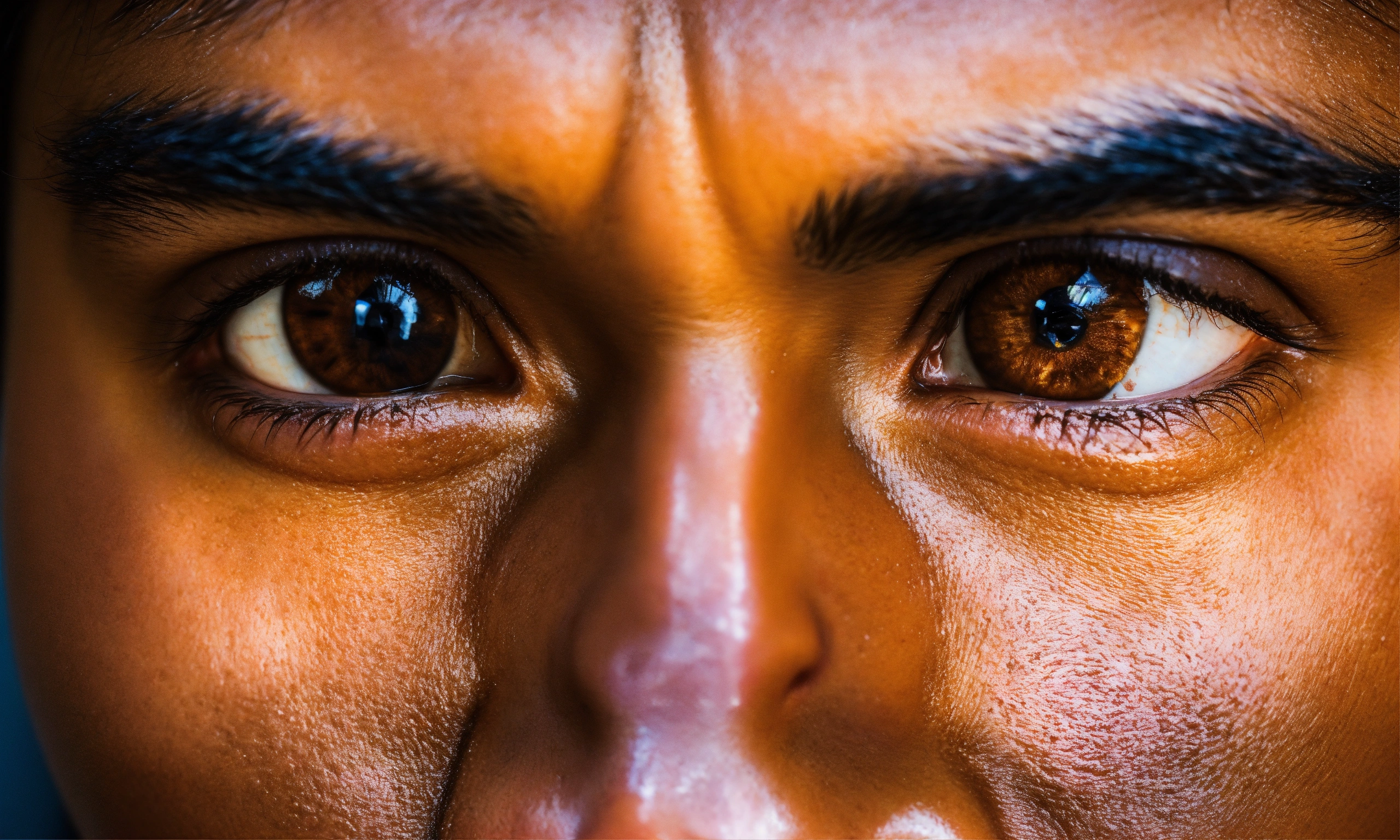 Lexica - Close up of male brown eyes, mayan, skin.