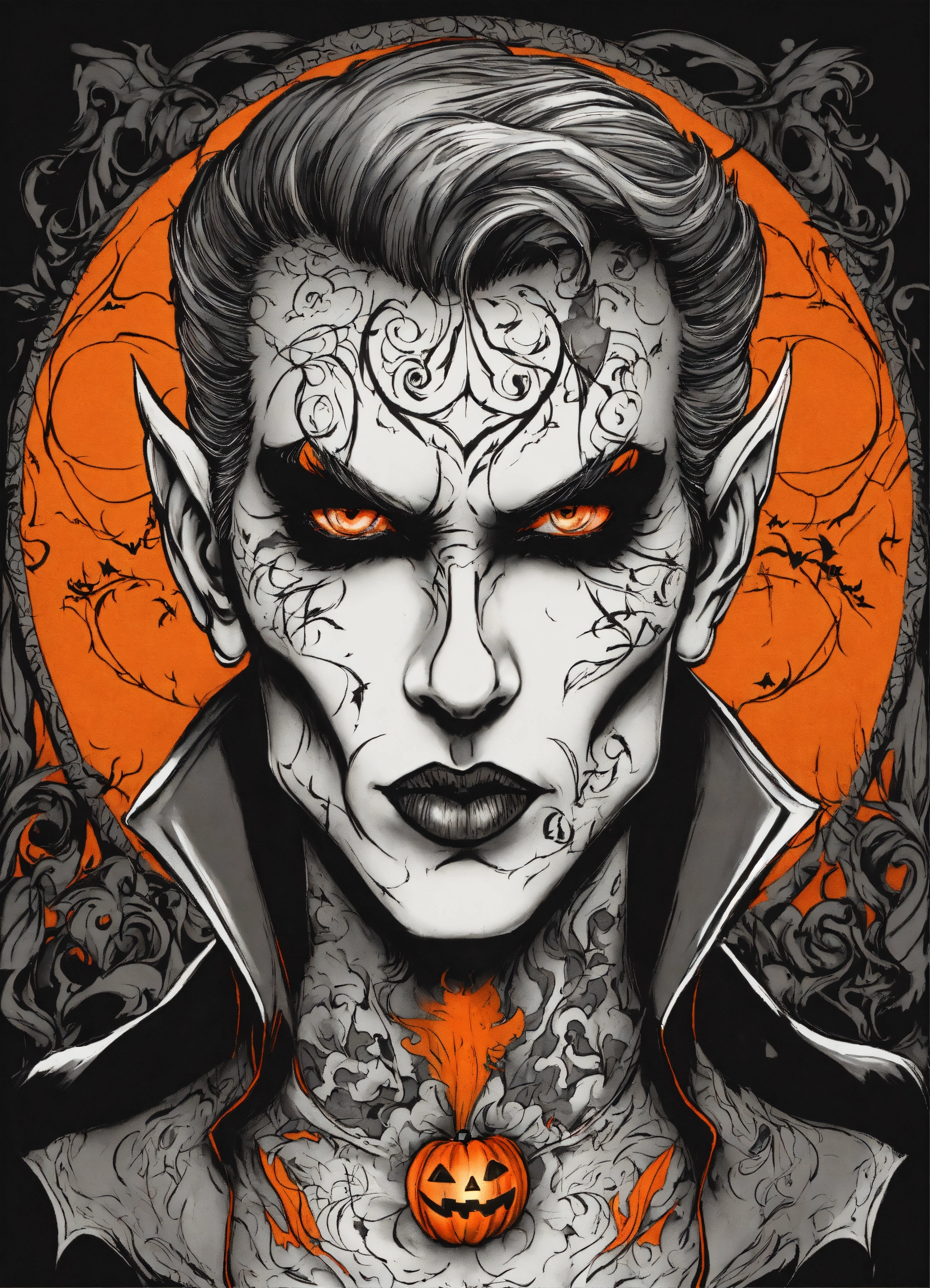 Lexica - Tattoo style INK DRAWING of Halloween Vampire in black and ...