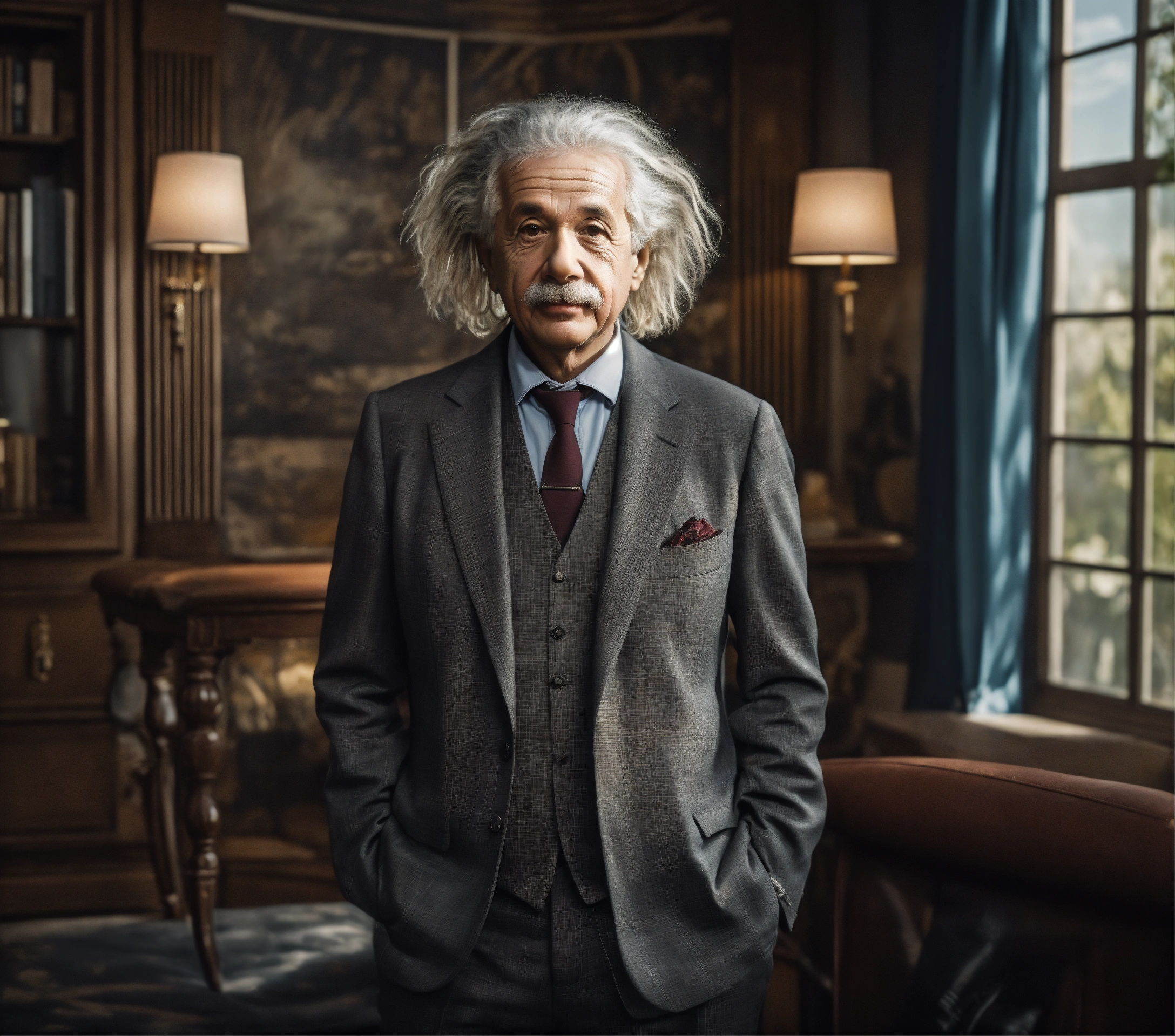 Lexica - Albert einstein mid 40s wearing a modern suit posing for ...