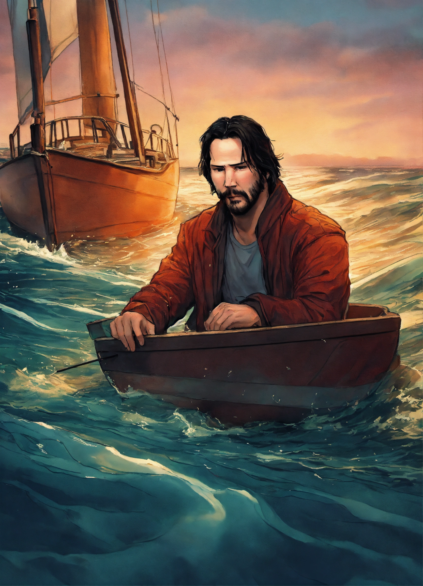 Lexica - Draw me a picture in the form of a comic where a boat has ...