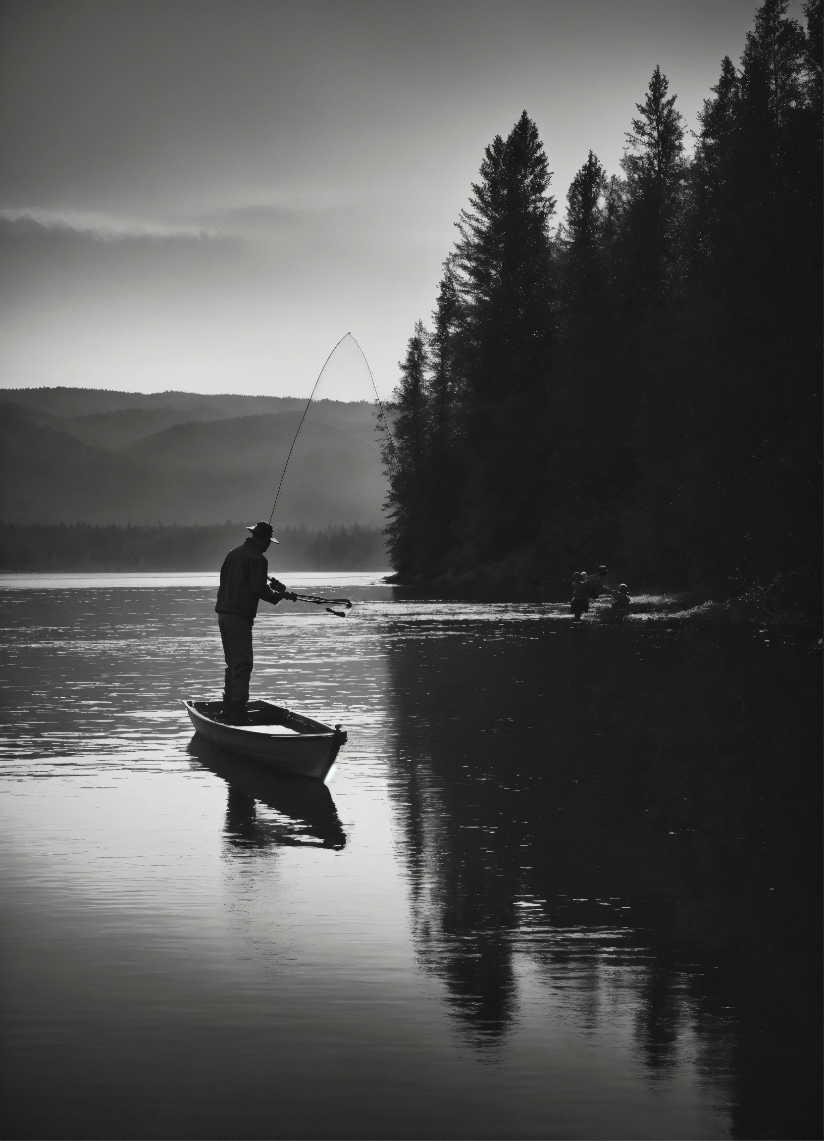 Lexica - Simple fisherman catching fish monochrome print