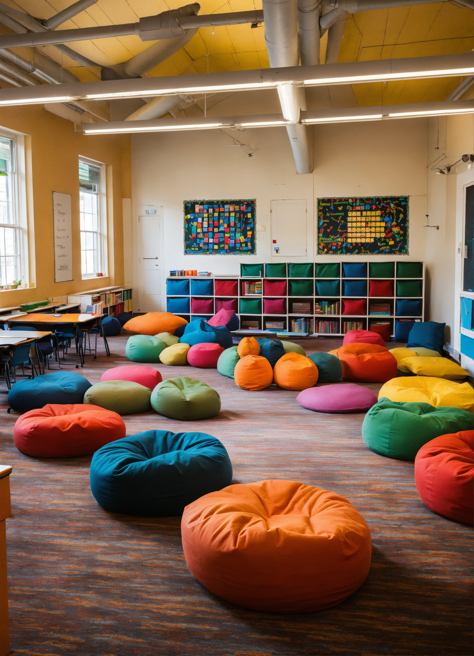 Lexica - A classroom with bean bags, a reading nook with sofas, a two ...