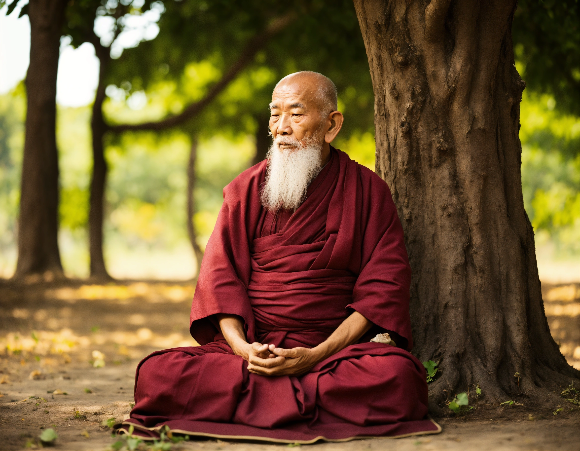 Lexica - Wise old monk in meditation under a tree