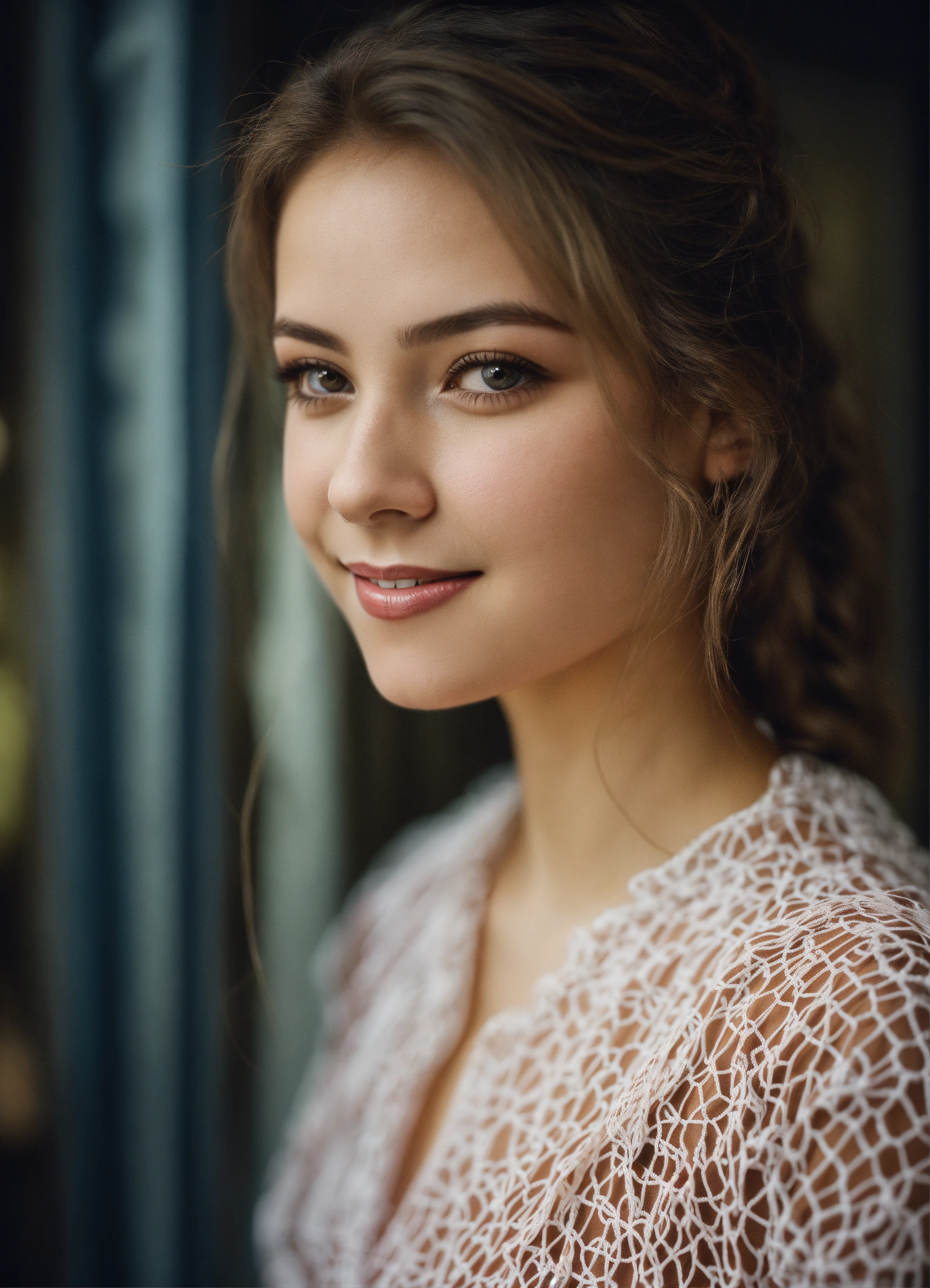 Lexica - Young woman innocent sweet smile, dreamy eyes, wearing blouse ...