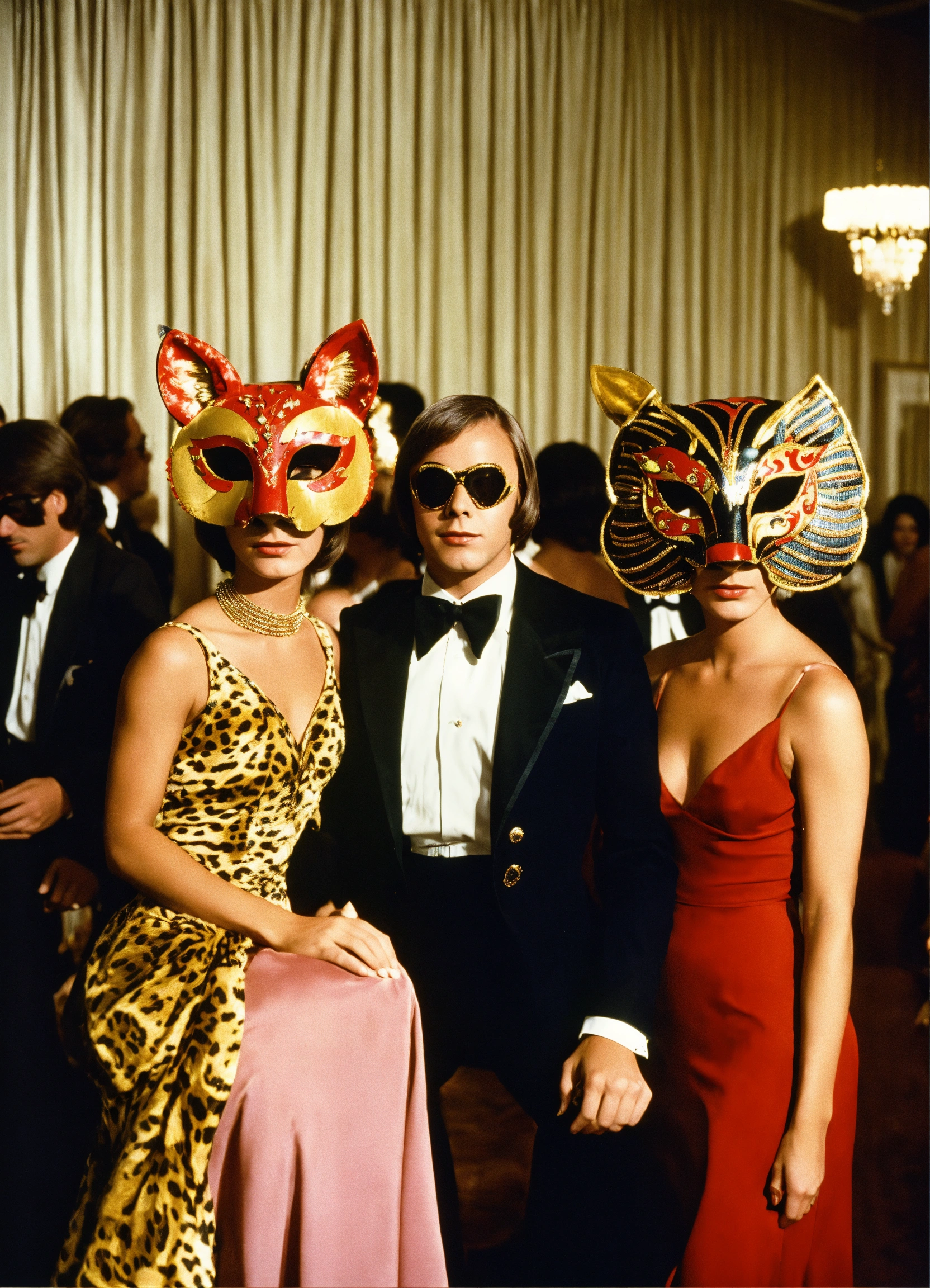 Lexica - Animal mask family, ball room, rich people party, 1970s movie ...