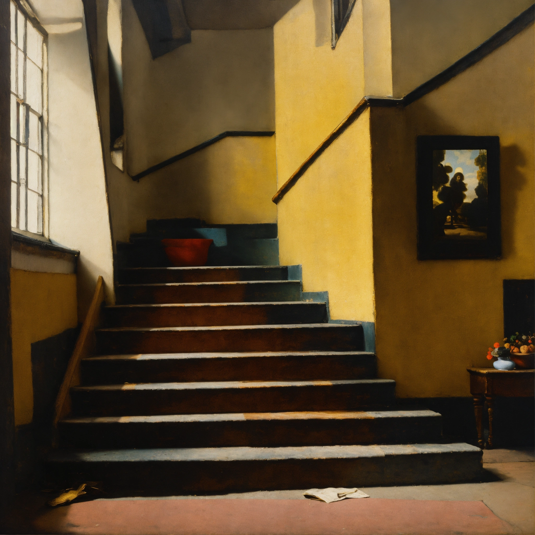 Lexica - Dutch artist, Johannes Vermeer, abstract expressionism, stairs.